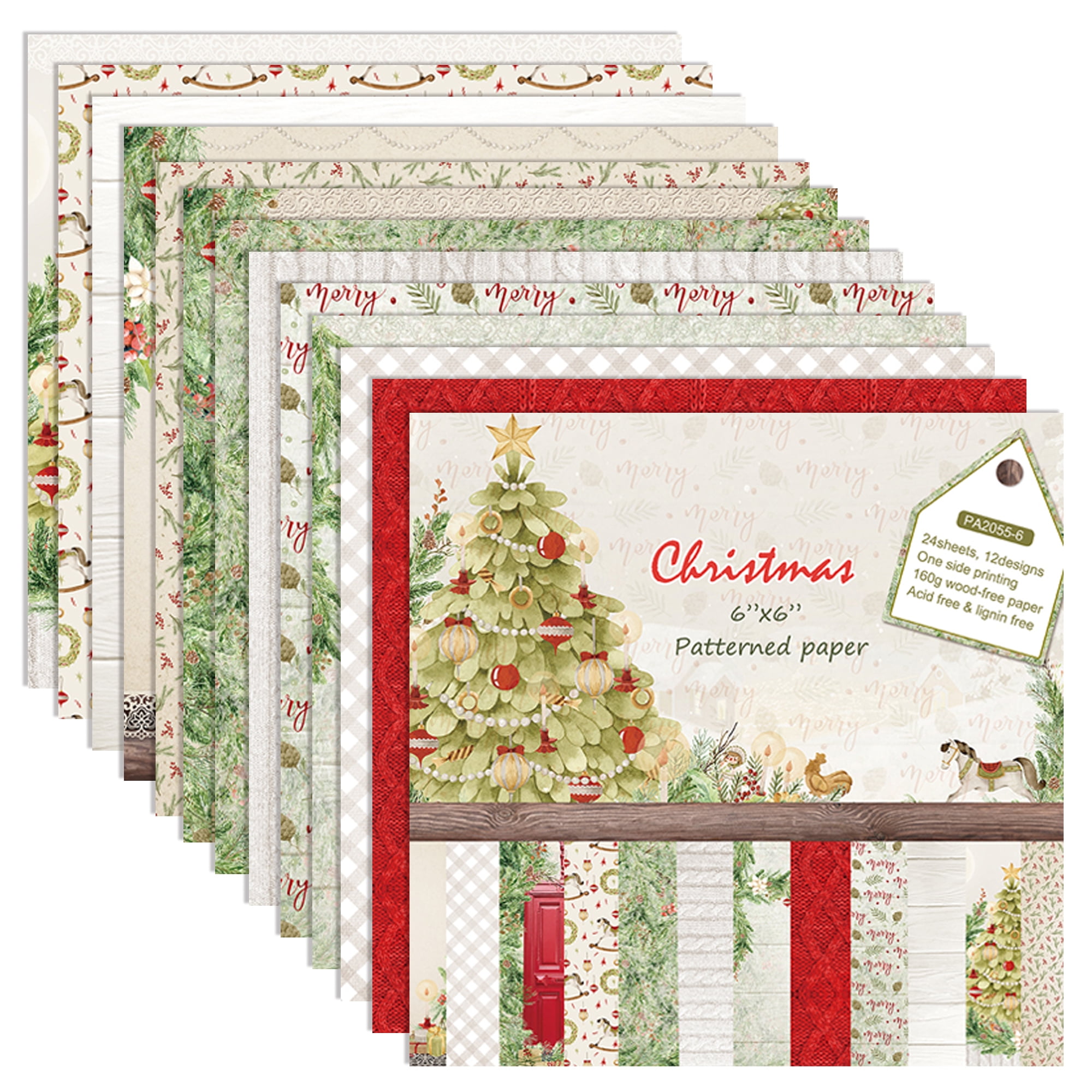 24 Sheets Christmas Scrapbook Paper, 6 Inches Vintage Christmas Tree ...