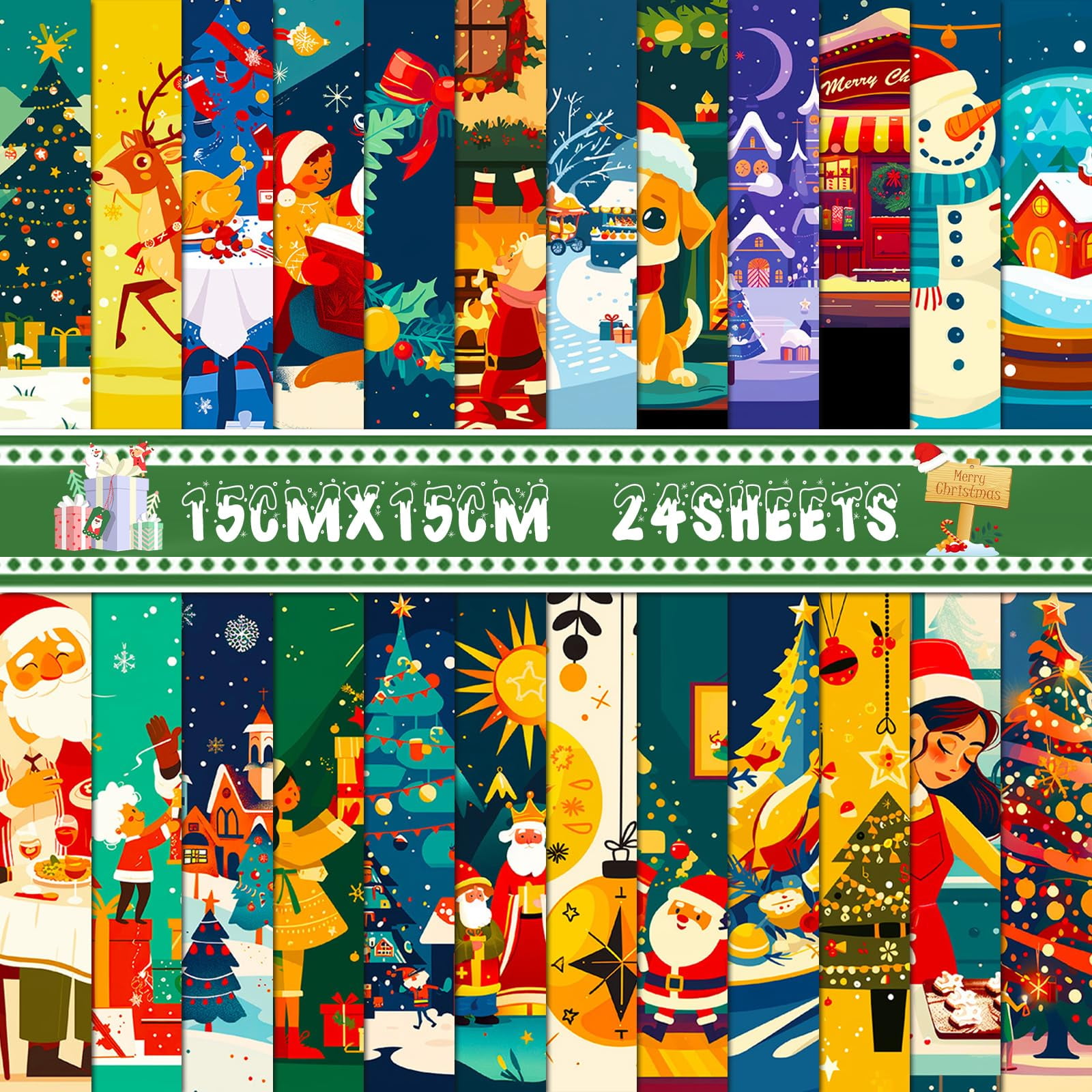 24 Sheets Christmas Themed MMF7 Scrapbook Paper, 6x6'' Xmas Craft Paper ...