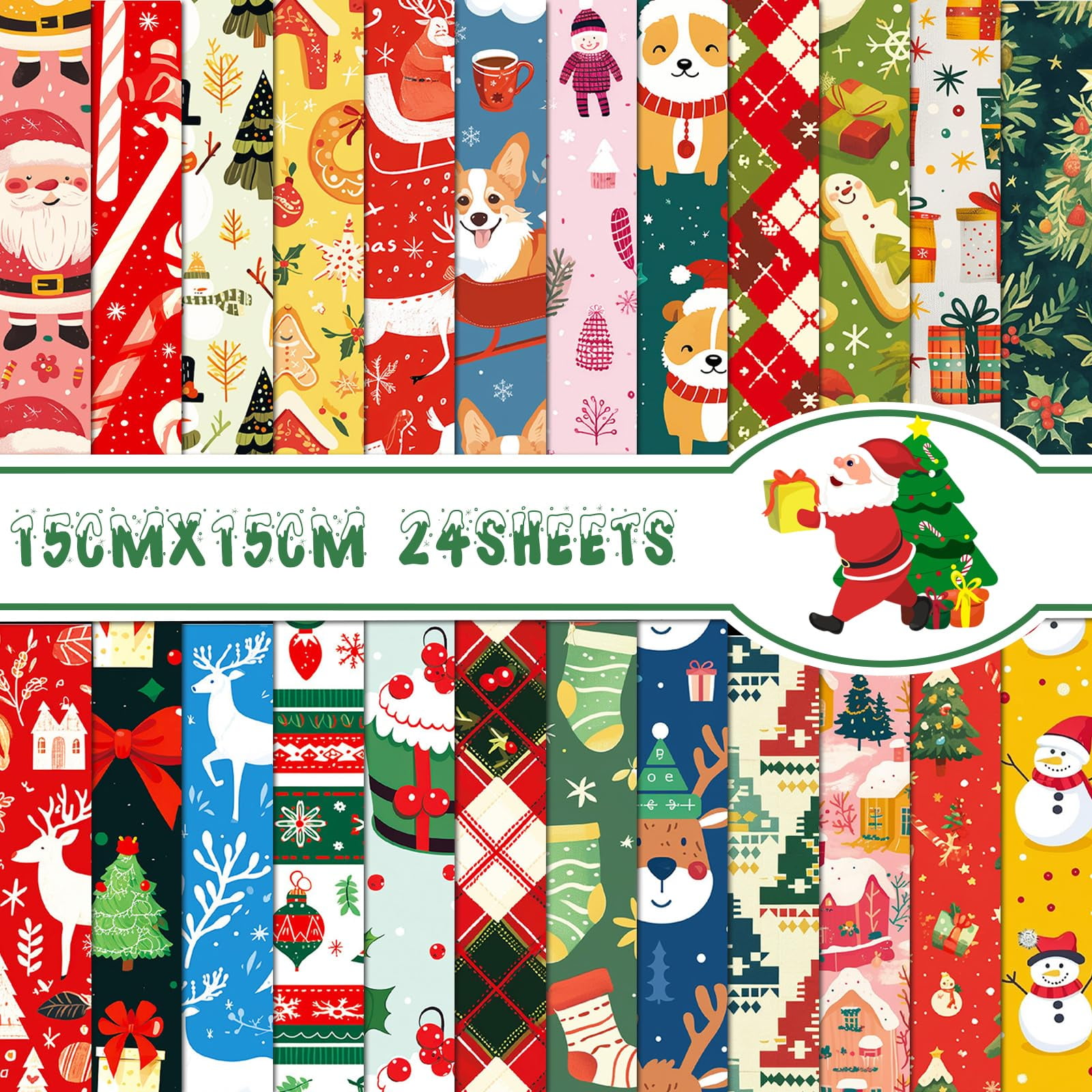 24 Sheets Christmas Themed MSF2 Scrapbook Paper, 6x6'' Xmas Craft Paper ...