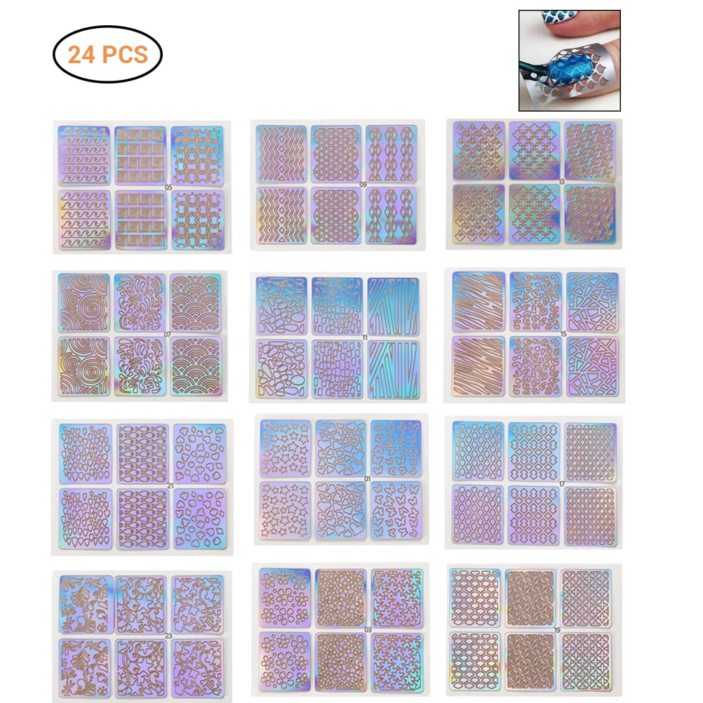 24 Sheets DIY Nails Stamping Template Nail Stickers Irregular Grid ...