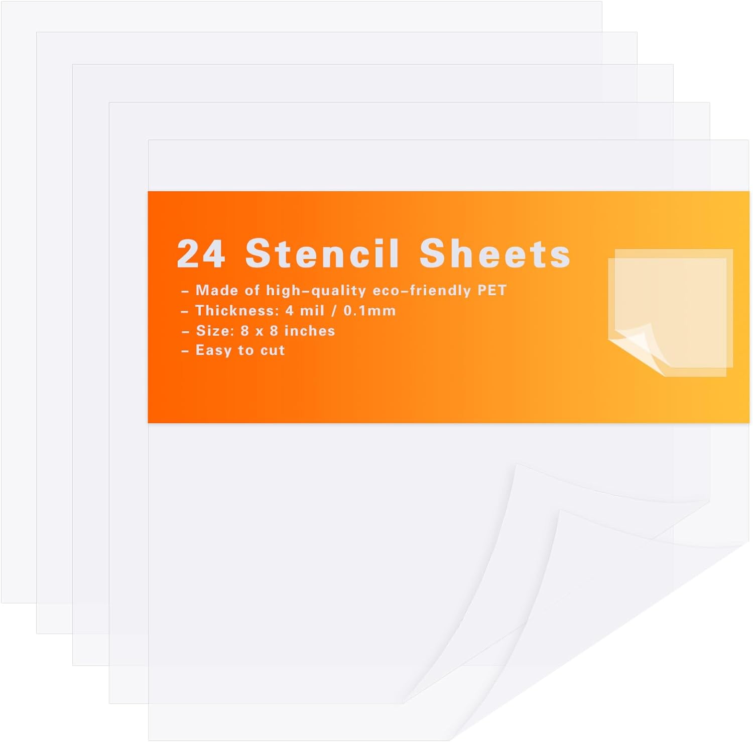 24 Sheets Easy Cut Stencil Set, 8" x 8" Clear Mylar Reusable Template ...