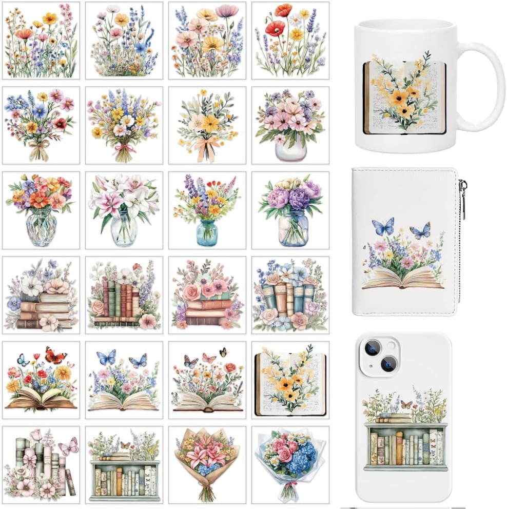 24 Sheets Flower Book Rub on Transfers DIY for Crafts Floral Theme Rub ...