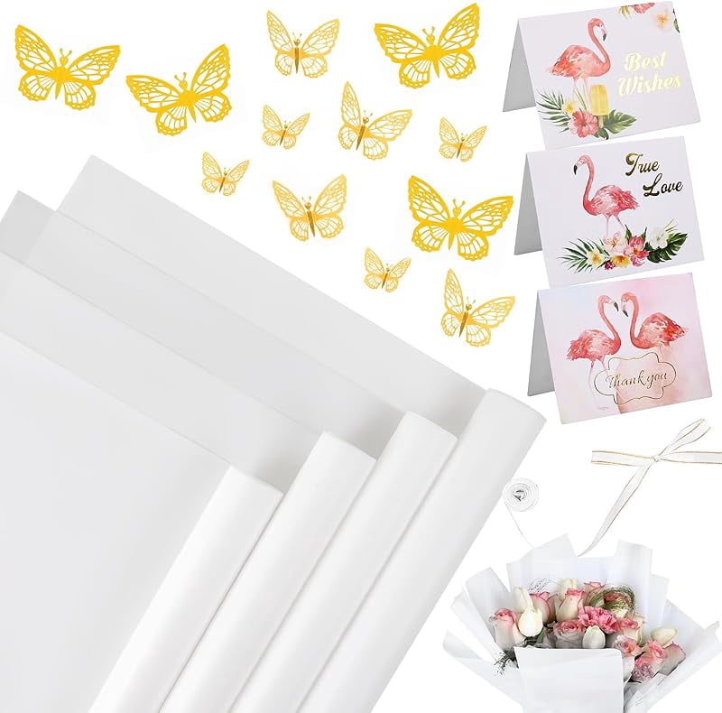24 Sheets Flower Wrapping Paper - Waterproof Floral Bouquet Wrapping ...