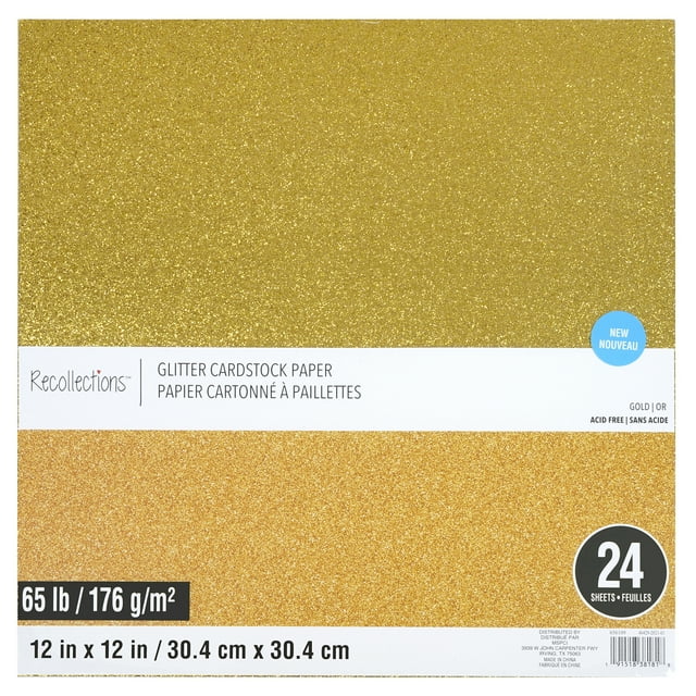 24 Sheets Glitter Gold 12” x 12” Cardstock Paper Pack by Recollections ...