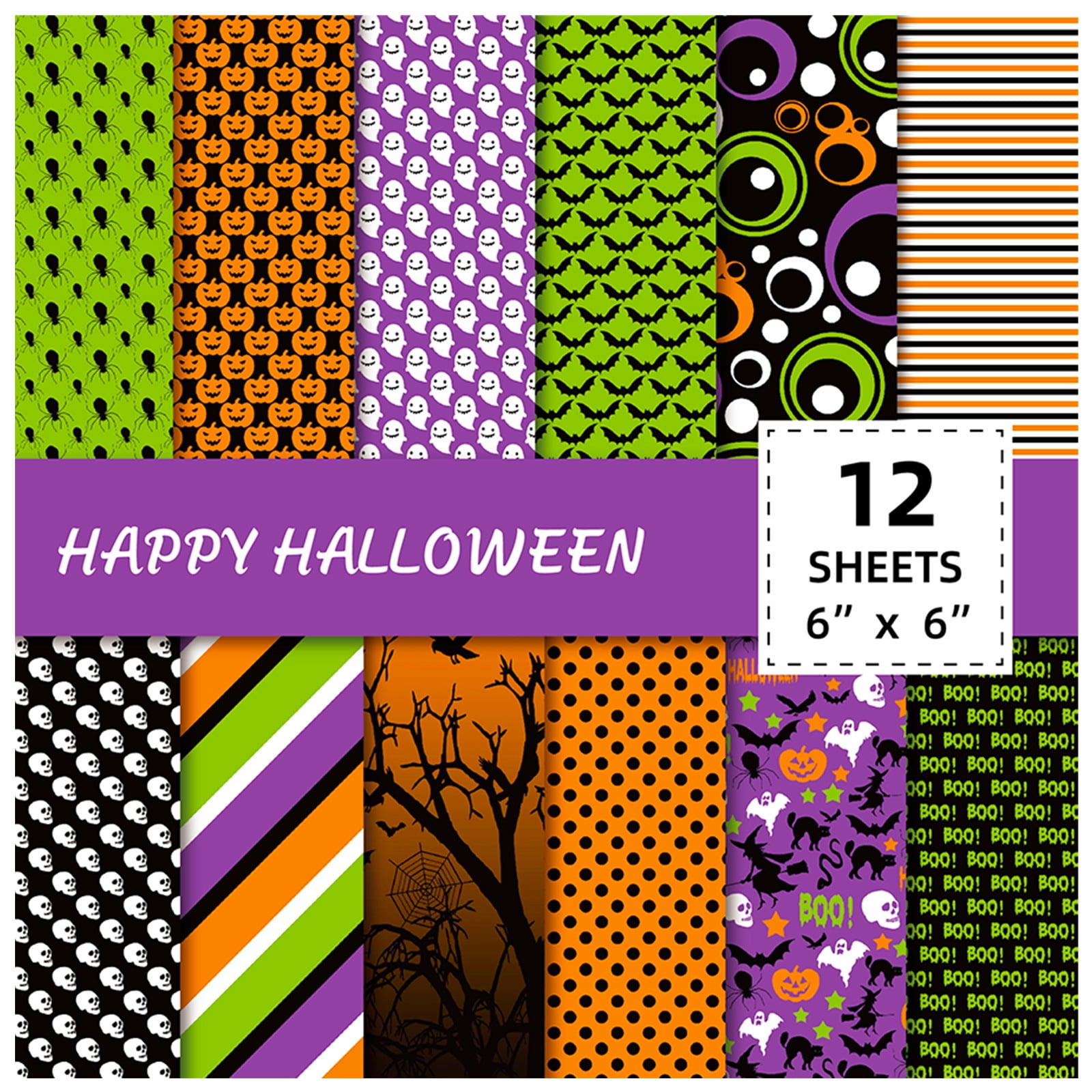 24 Sheets Halloween Pattern Paper Set 6"x6" Patterned Cardstock Paper ...