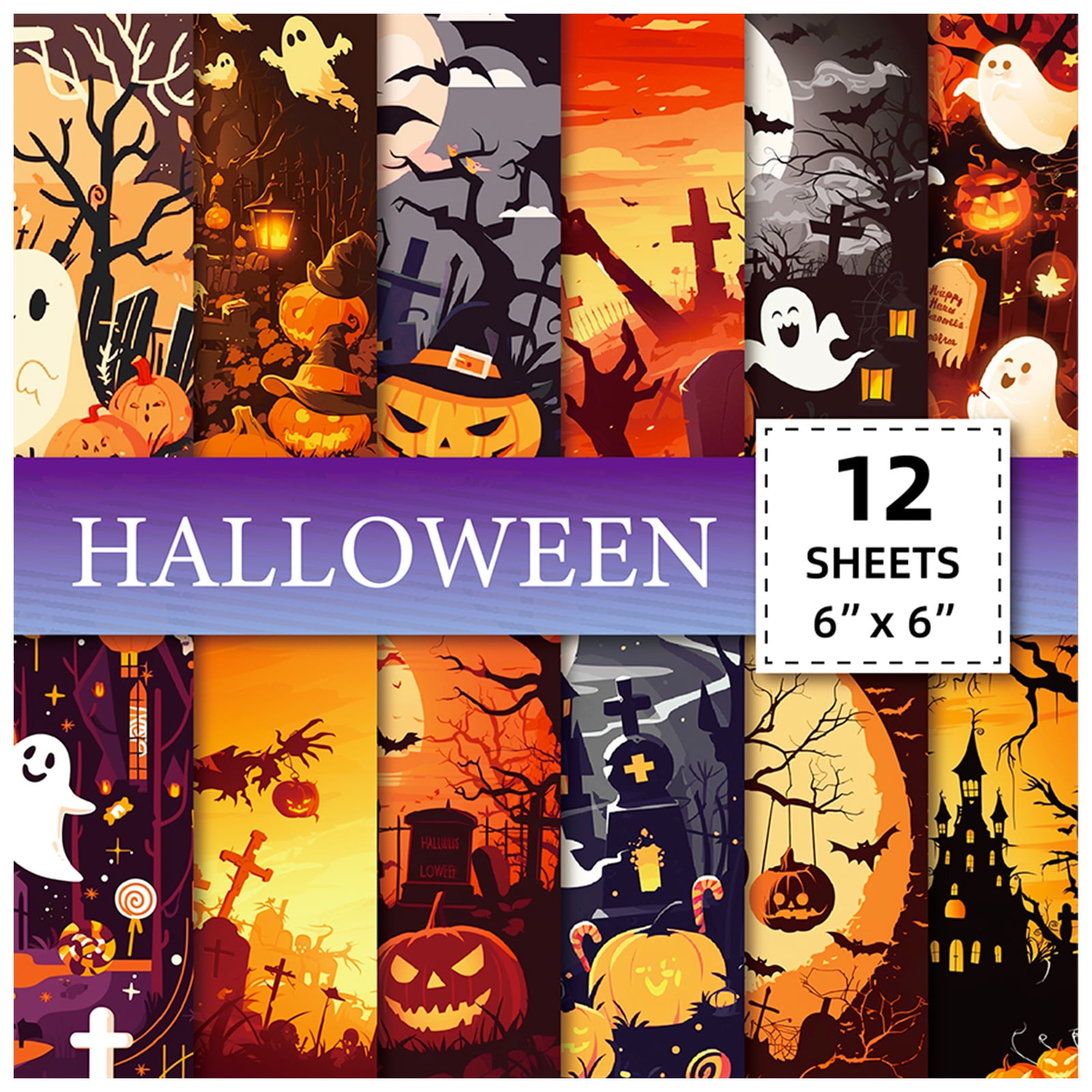24 Sheets Halloween Pattern Paper Set 6"x6" Patterned Cardstock Paper ...