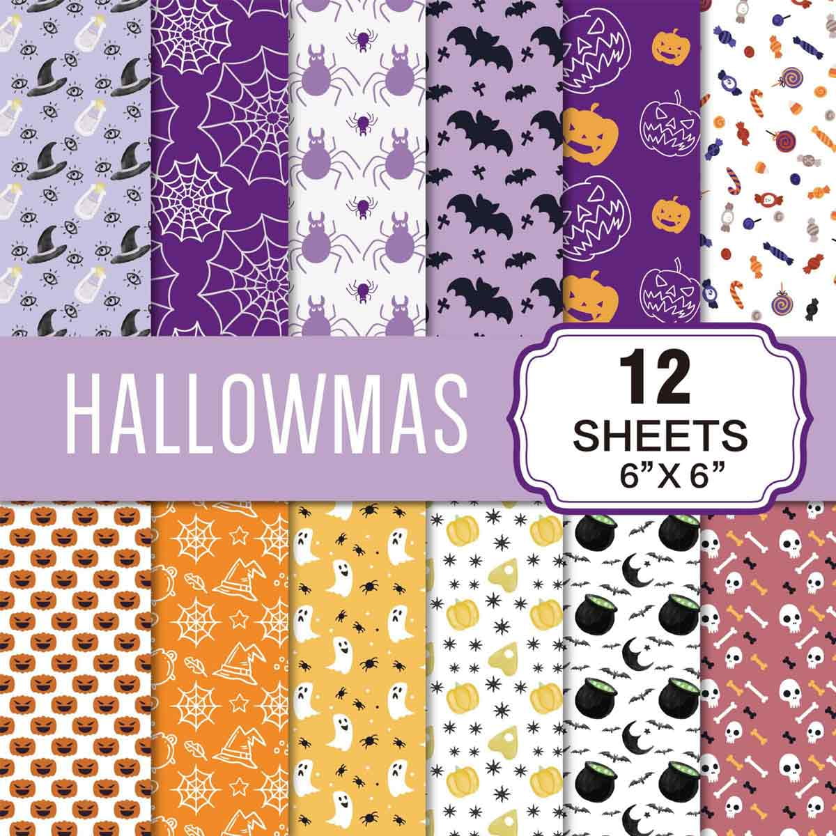 24 Sheets Halloween Pattern Paper Set, 6"x6" Scrapbook Paper Pad Single ...