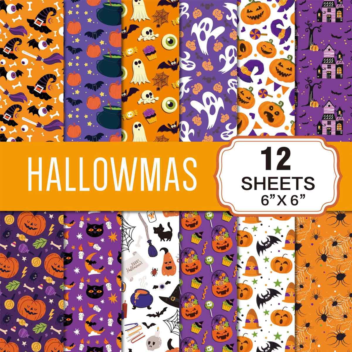 24 Sheets Halloween Pattern Paper Set, 6"x6" Scrapbook Paper Pad Single ...