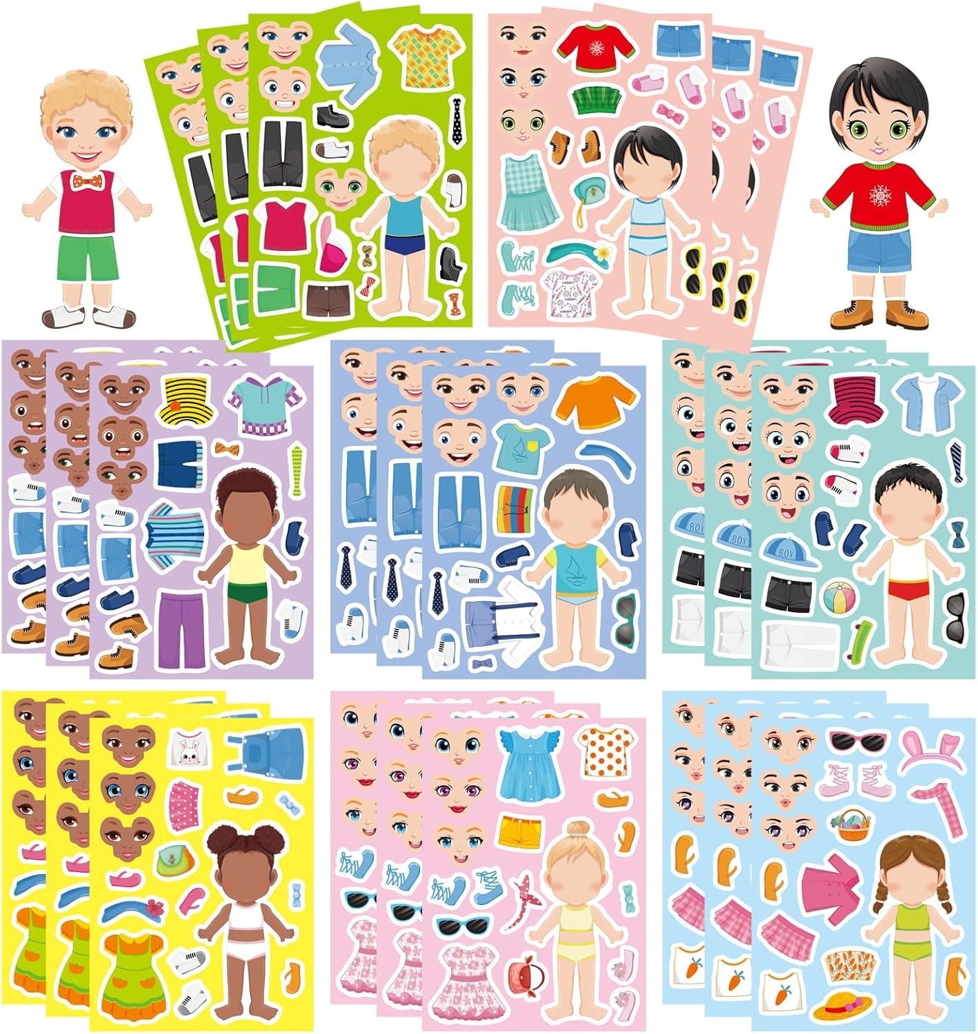 24 Sheets Make a Face and Dress up Stickers for Kids, DIY Create Your ...
