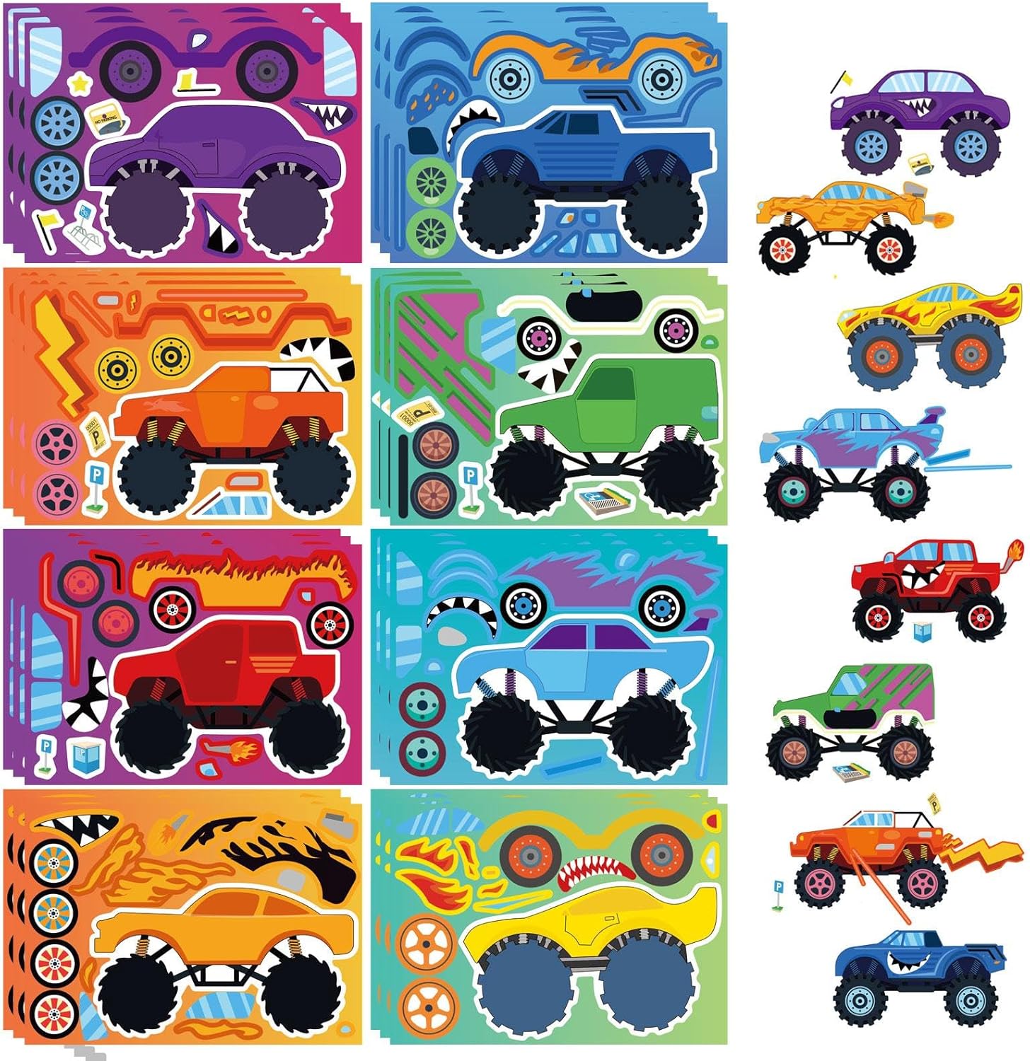 24 Sheets Make Your Own Monster Truck Sticker Make A Face Stickers for ...