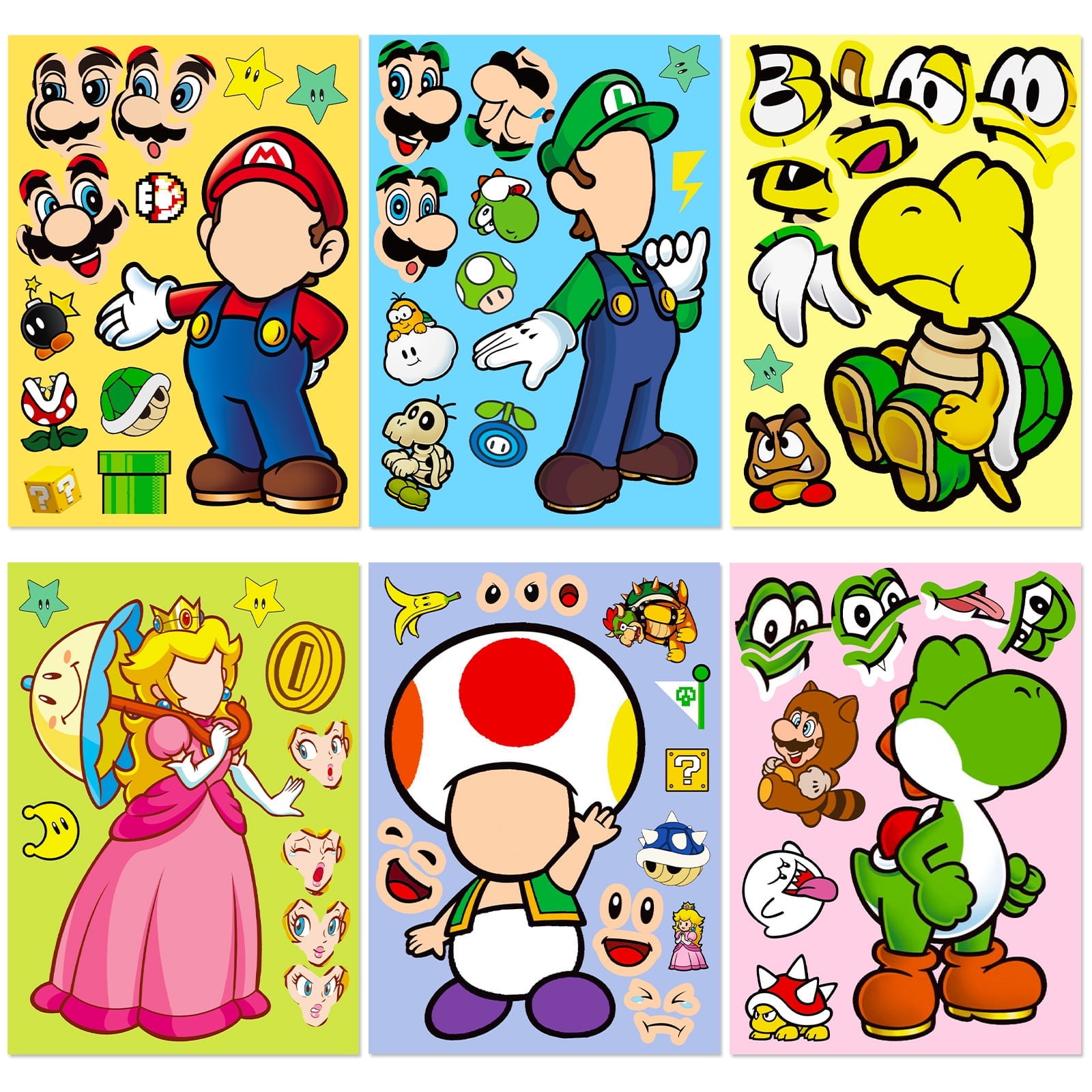 24 Sheets Mario Make Your Own Stickers, DIY Make Face Stickers for Boys ...