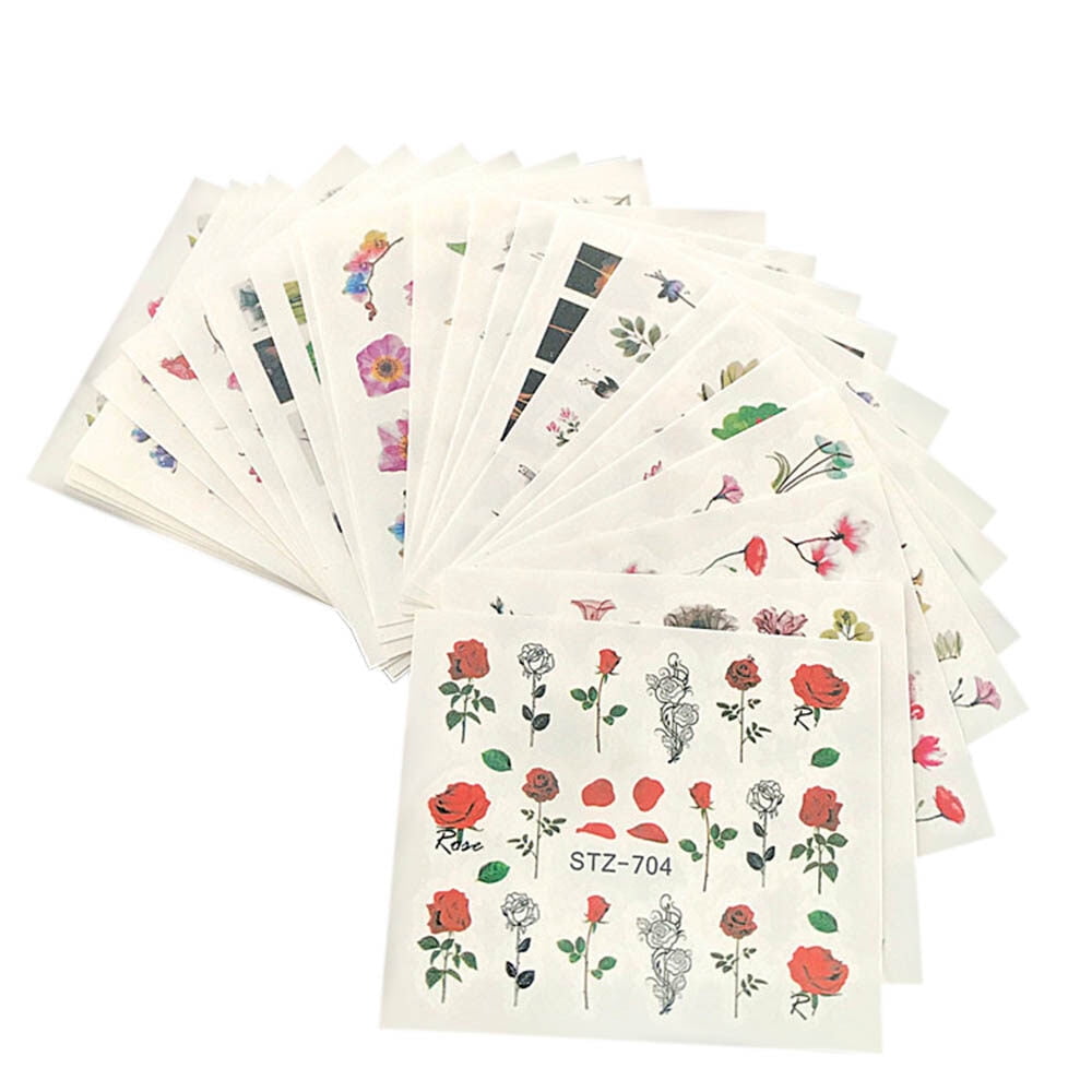24 Sheets Nail Stickers with Assorted Patterns Water Transfer Blossom ...