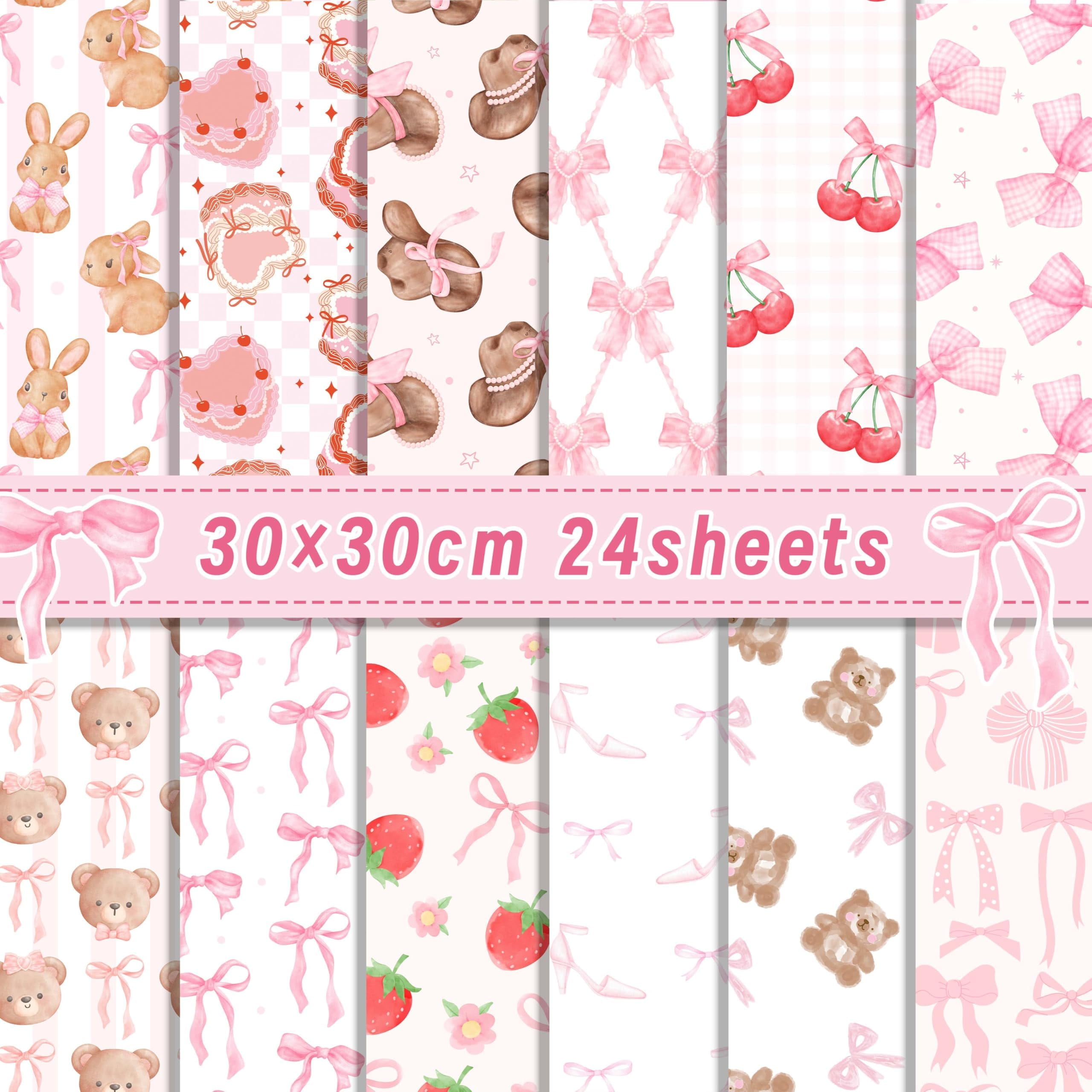 24 Sheets Pink Bow KEF16 Scrapbook Paper Pink Cute Rabbit Bear Cherry ...