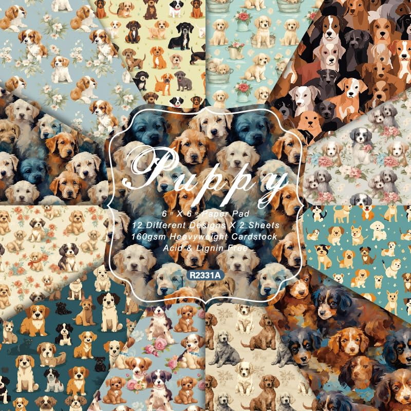 24 Sheets Puppy Dog STF9 Scrapbook Paper 6'' x 6'' Puppy Dog Pattern ...