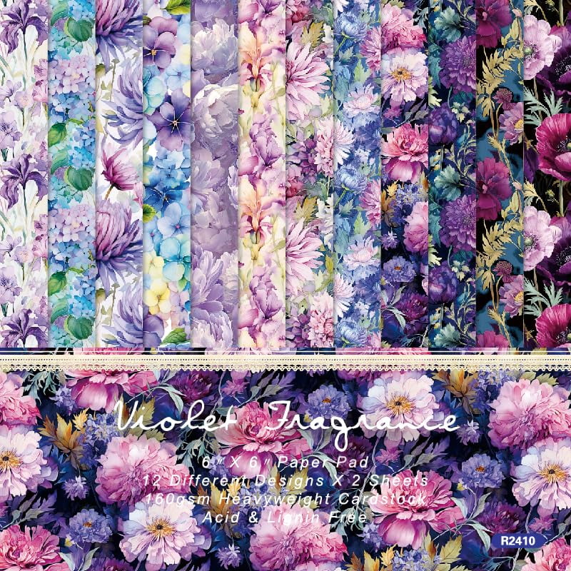 24 Sheets Purple Vintage KEF16 Flowers Scrapbook Paper Purple Flowers ...