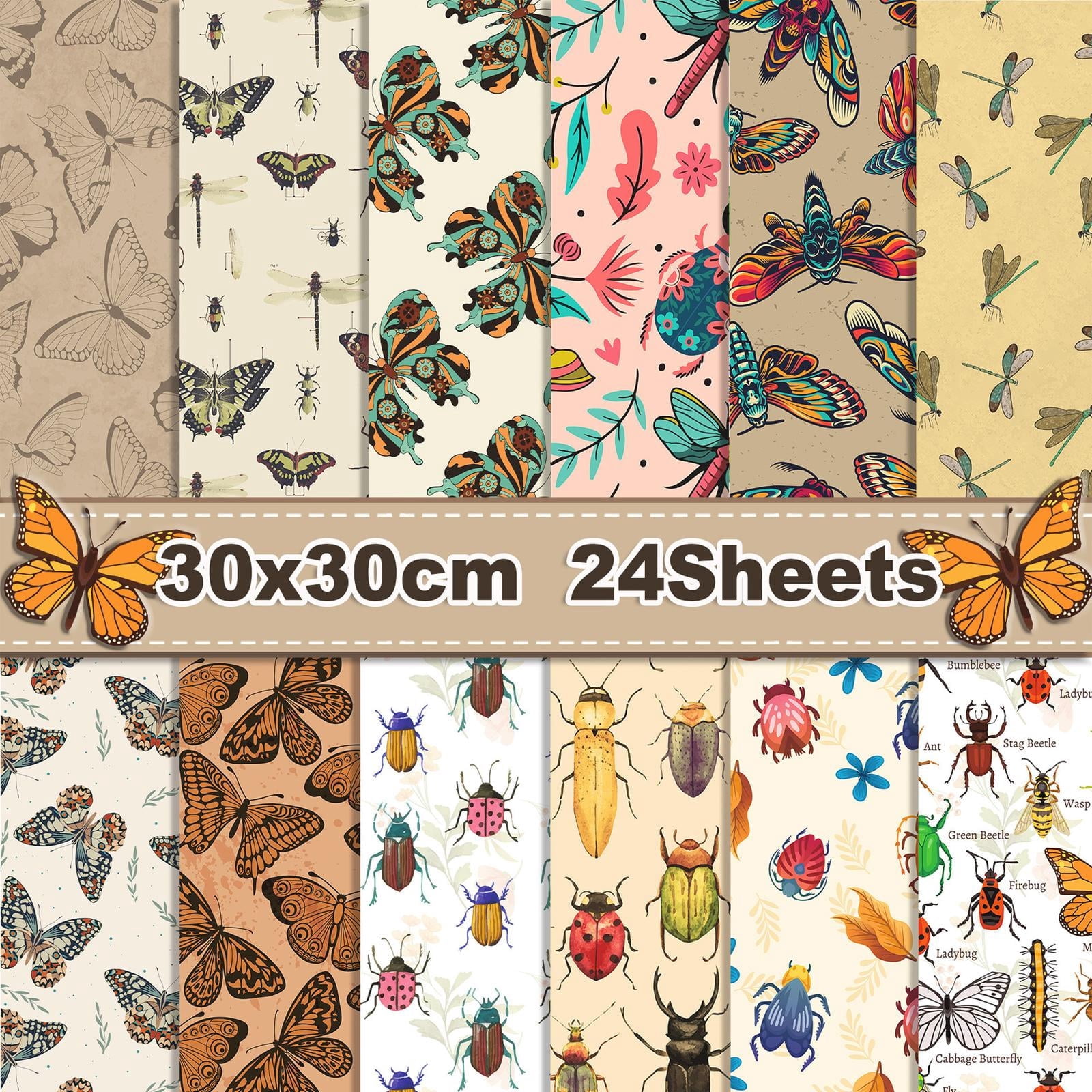 24 Sheets Scrapbook Paper Pad, 12 x 12 Inches Origami Decoupage ...