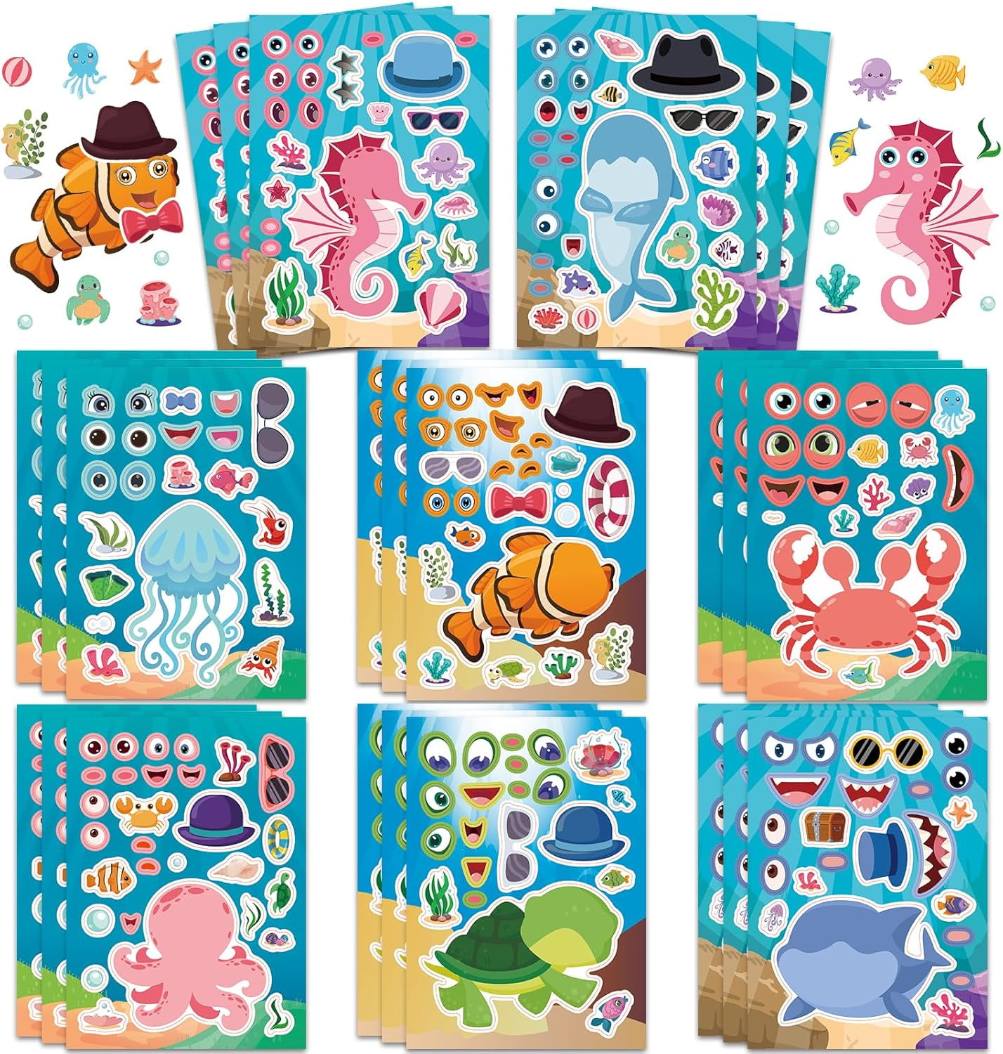 24 Sheets Sea Animals Make a Face Sticker, Make Your Own Sea Animal ...