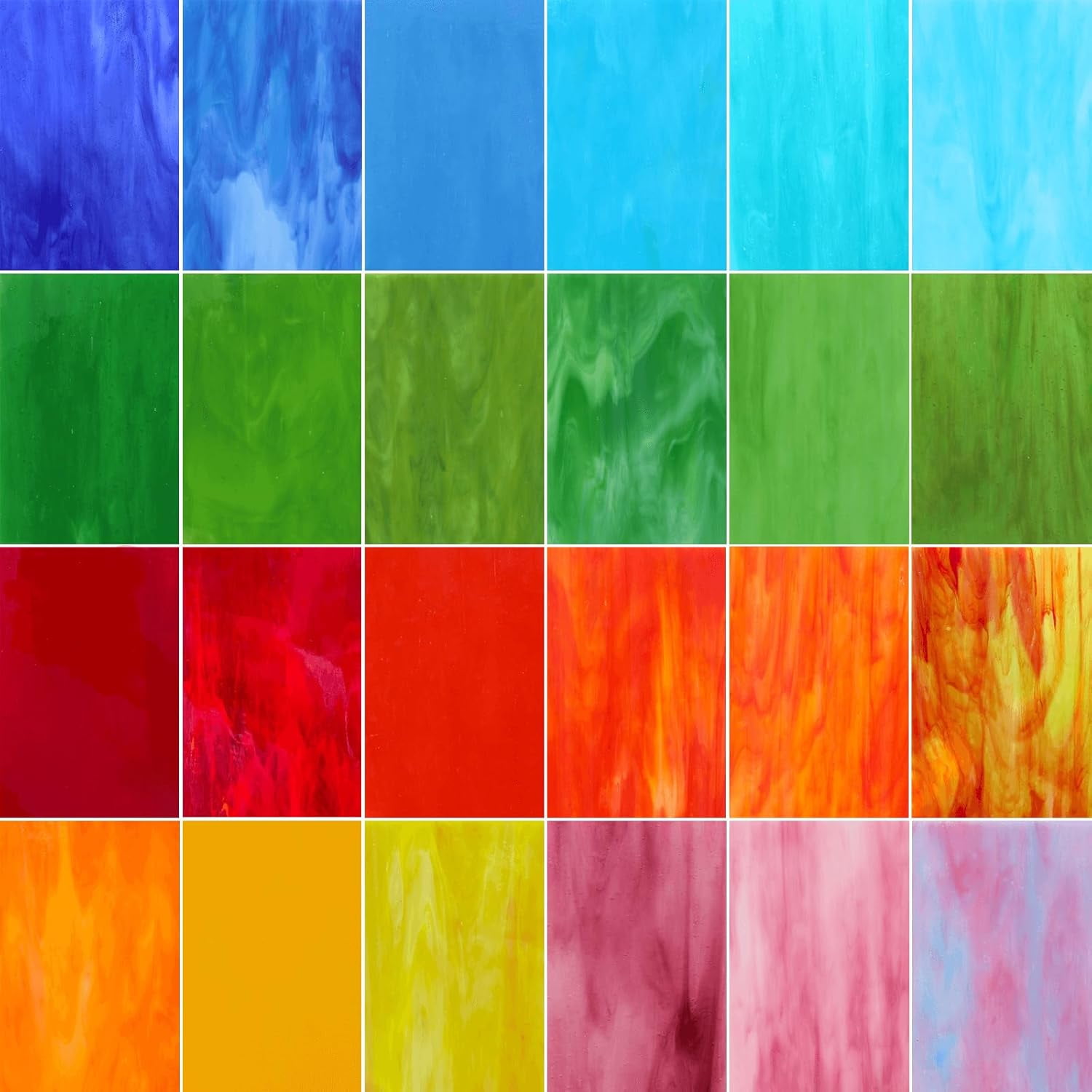 24 Sheets Stained Glass Variety Pack, 4 x 6 Inch Cathedral Art Glass ...