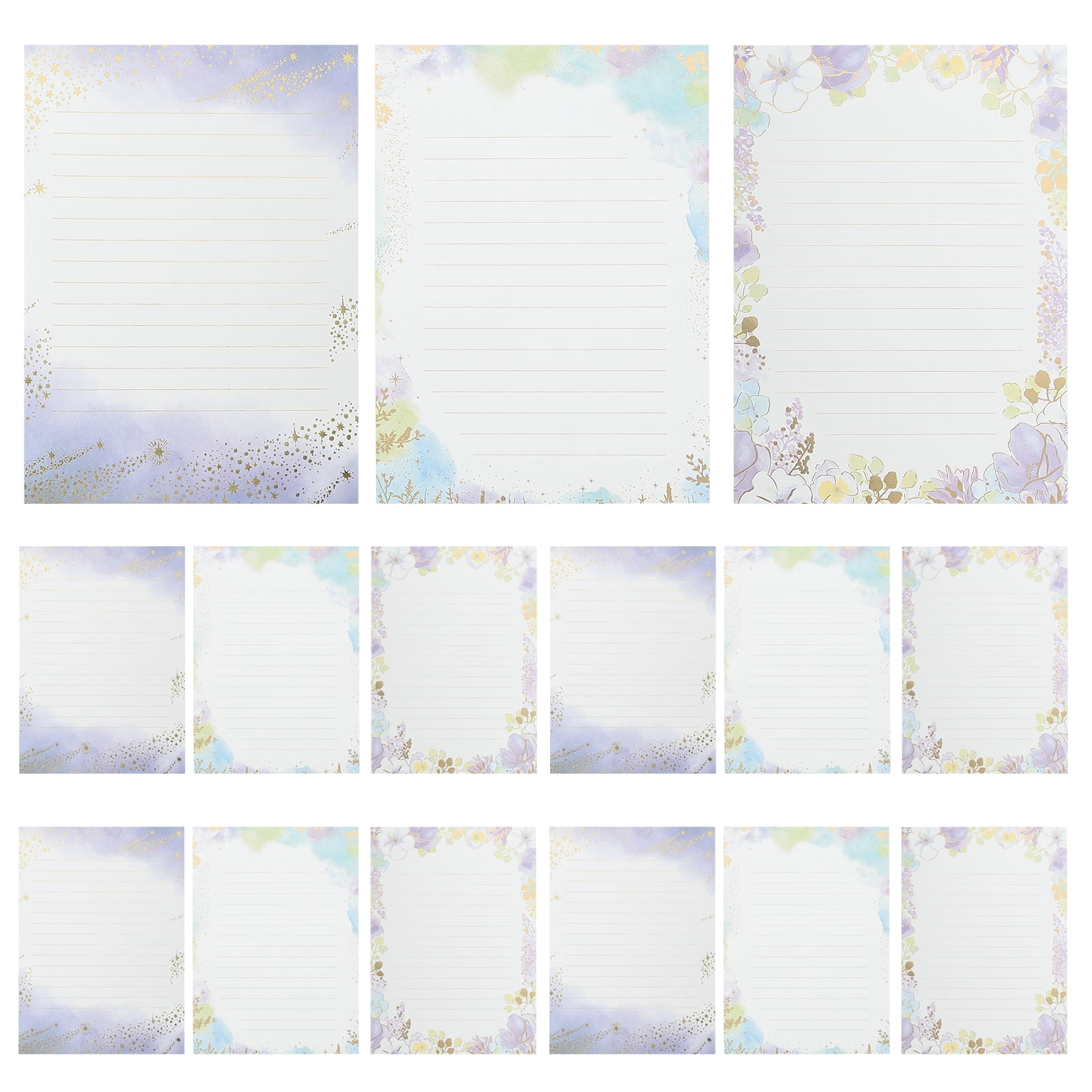 24 Sheets Stationary Letter Paper Set A5 Cute Colored Gold Foil ...