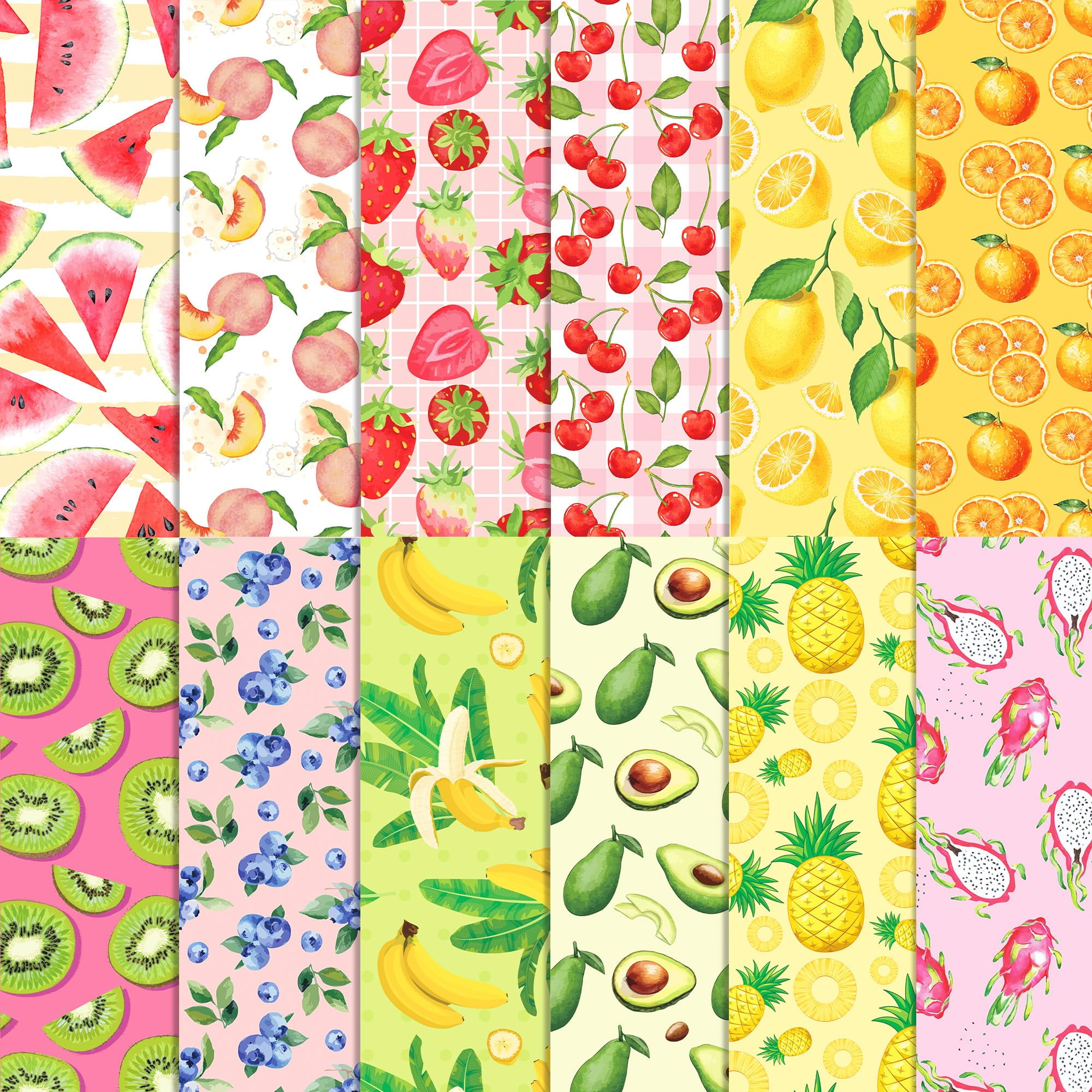 24 Sheets Summer Fruit TSF6 Scrapbook Paper x Strawberry Lemon ...