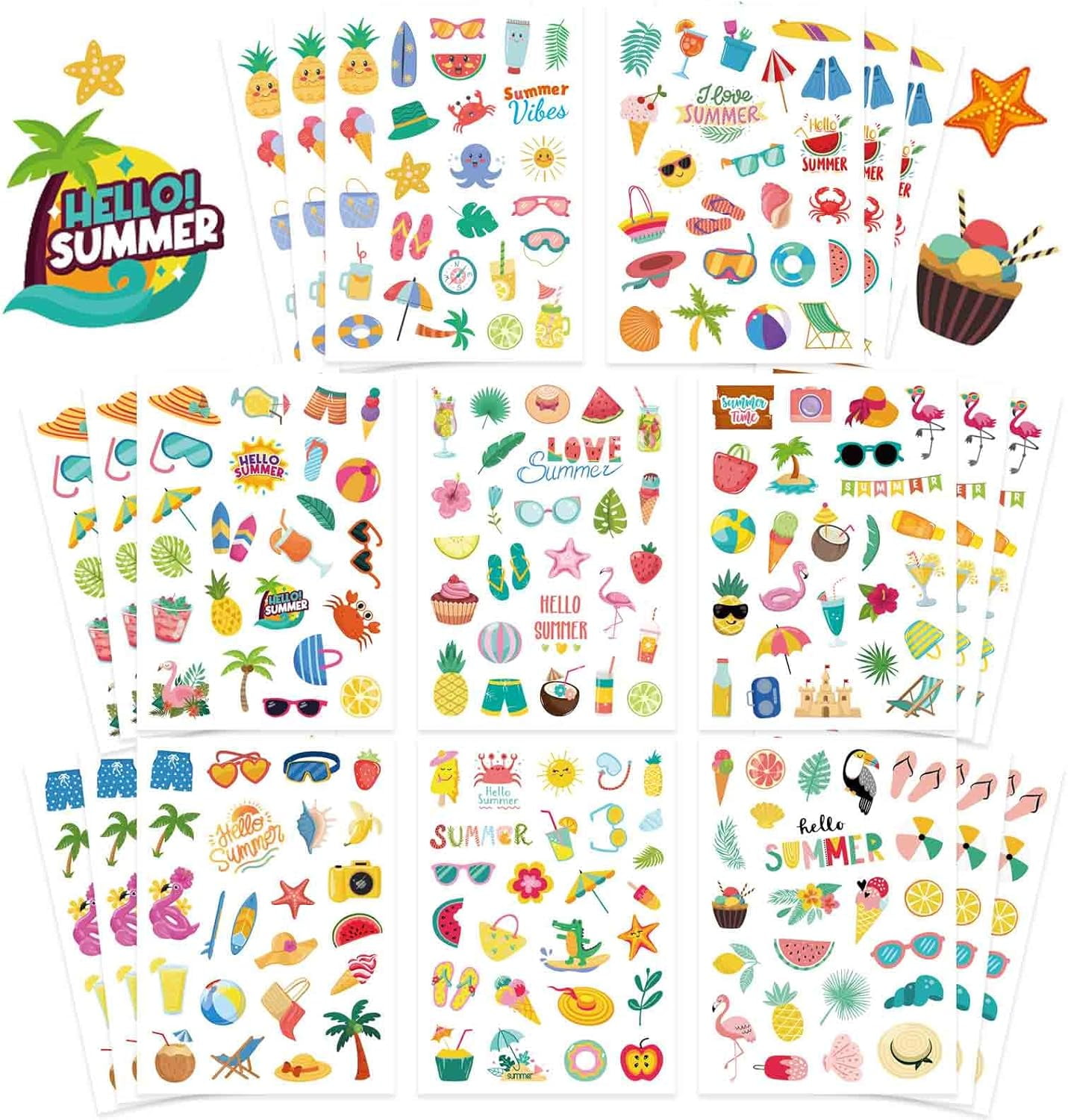 24 Sheets Summer Stickers Pool Beach Luau Hawaii Sun Stickers Hello ...