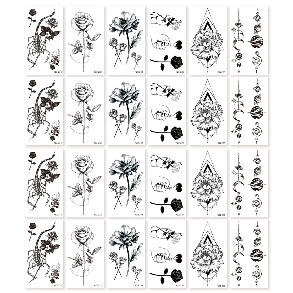 24 Sheets Temporary Tattoos For Women Body Art Tattoo Stickers For ...
