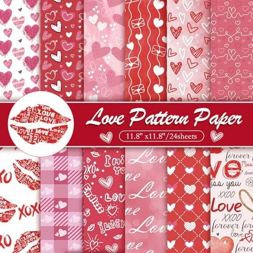 24 Sheets Valentines Scrapbook Paper 12x12 Double Sided Valentine ...