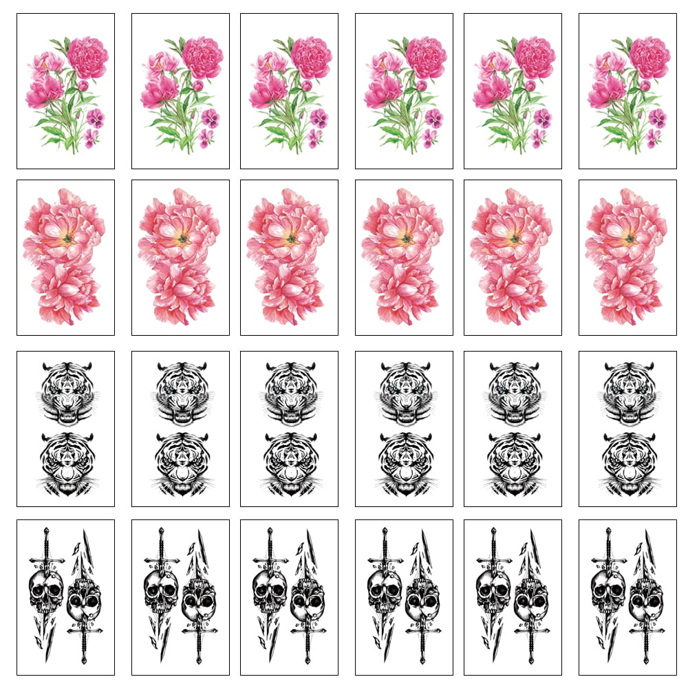 24 Sheets Variety Temporary Tattoos For Men Women, Arm Neck Temp Tattoo ...