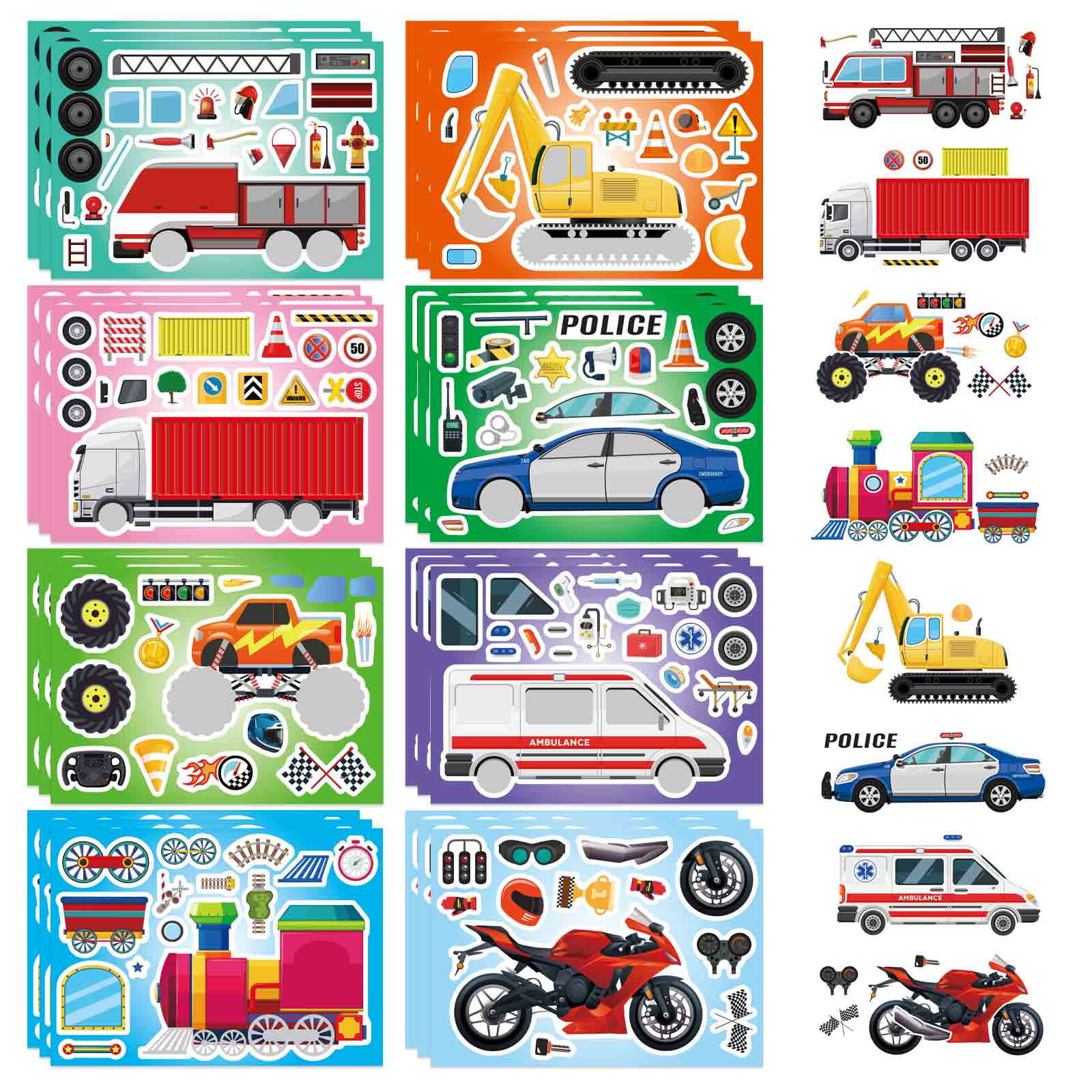24 Sheets Vehicle Stickers for Kids, Make Your Own Police Car ...