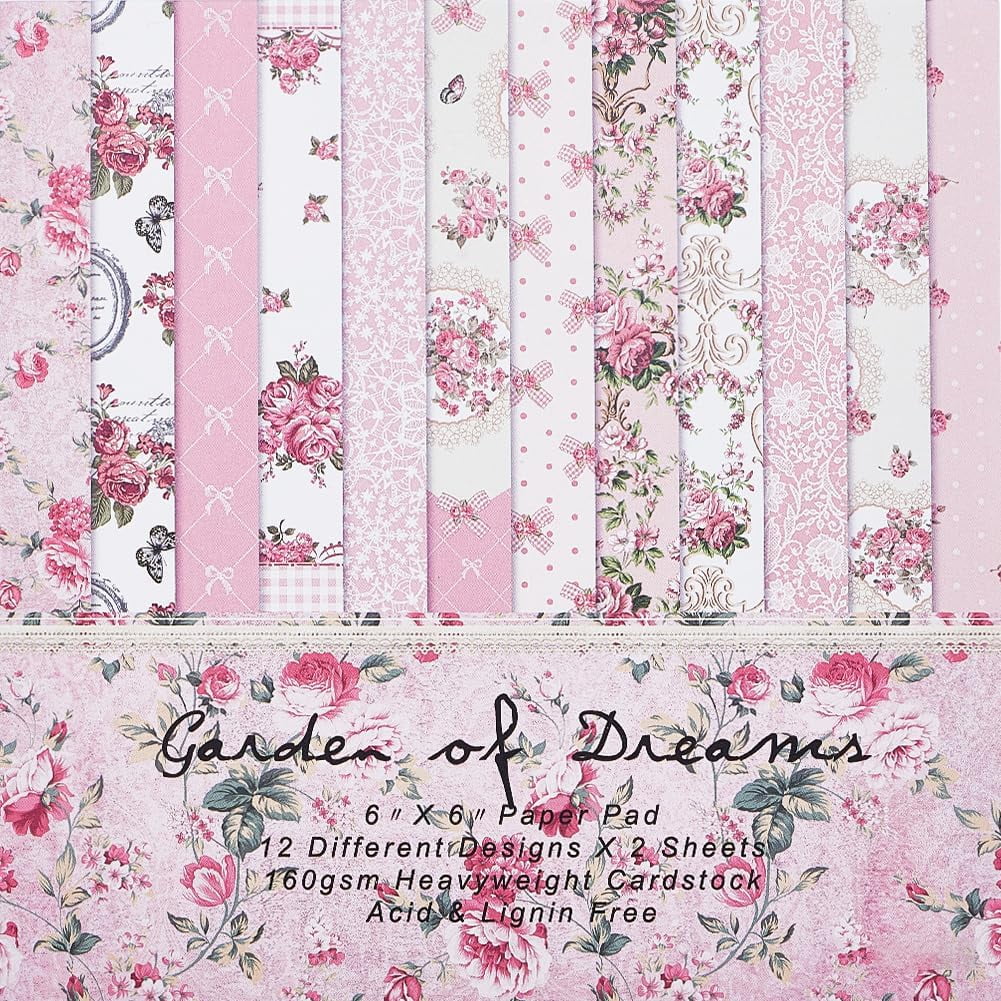 24 Sheets Vintage Floral Scrapbook Paper Pad Flower 12 Style Single ...