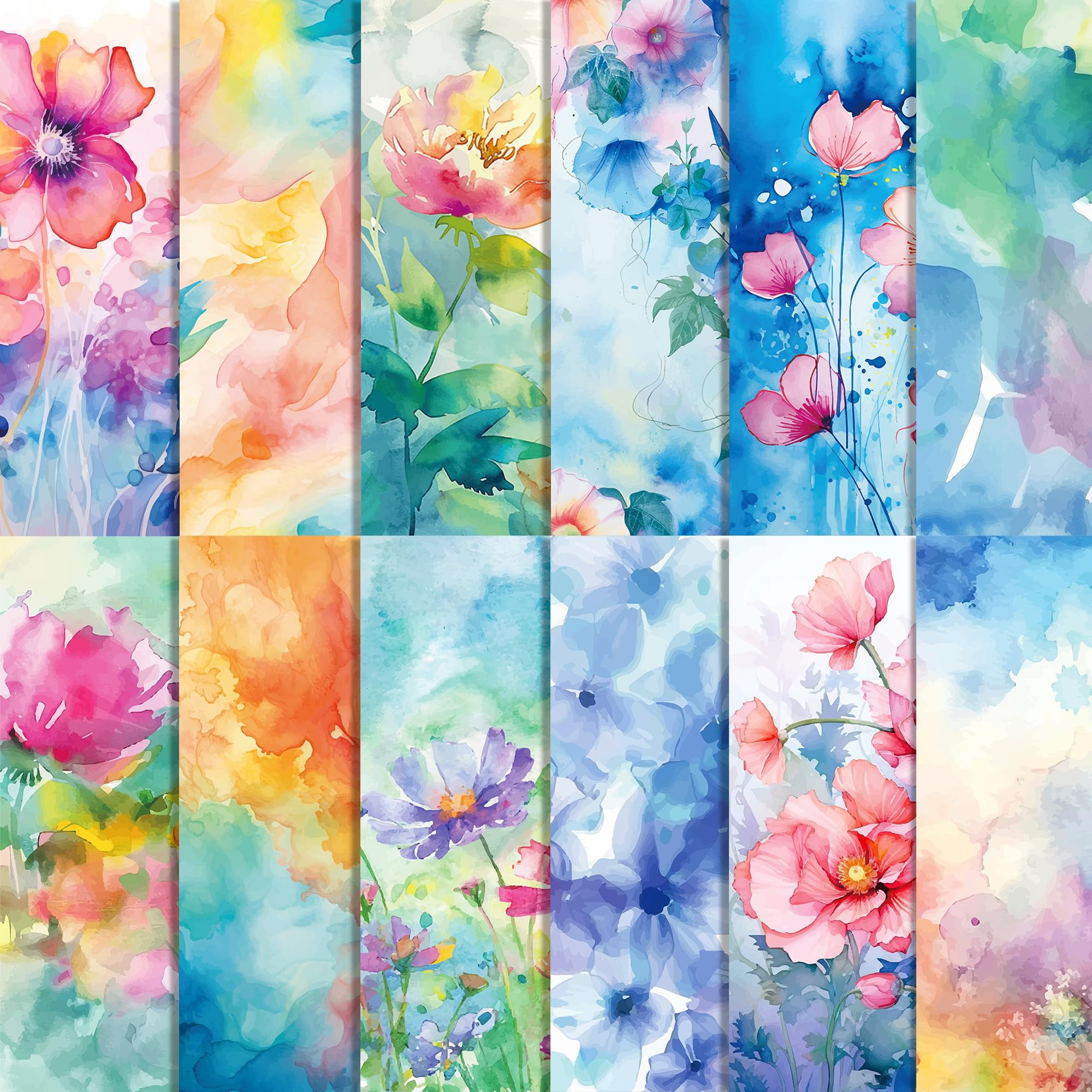 24 Sheets Watercolor Floral ESF27 Pattern Pad 11.8'' 11.8'' Dyeing ...