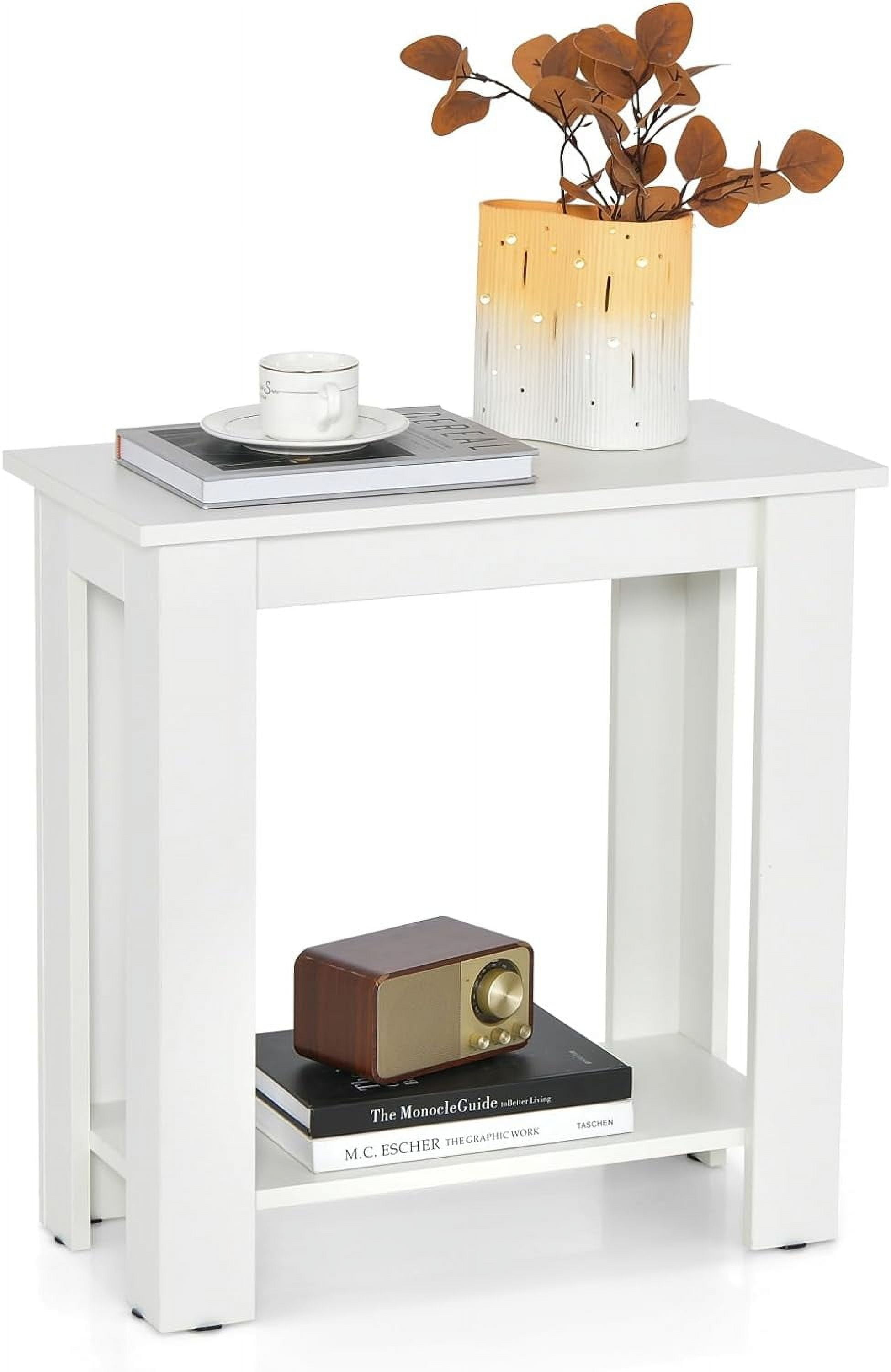 24” Side Table, 2-Tier Rectangular End Table with Storage Shelf ...