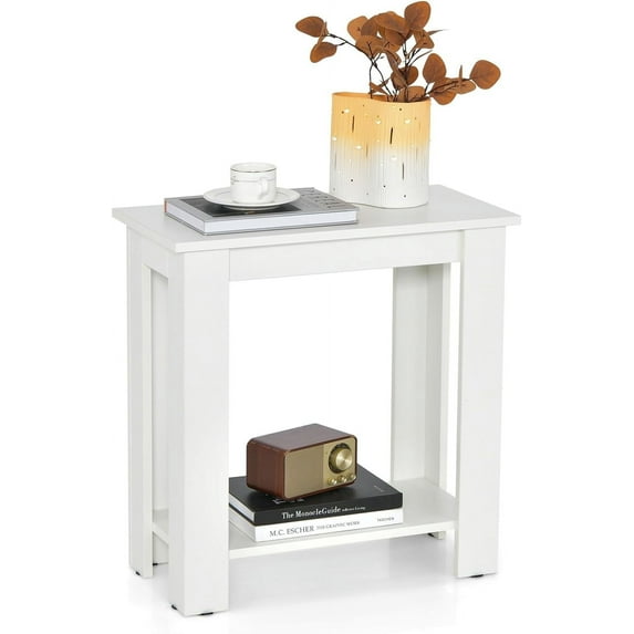 24” Side Table, 2-Tier Rectangular End Table with Storage Shelf ...