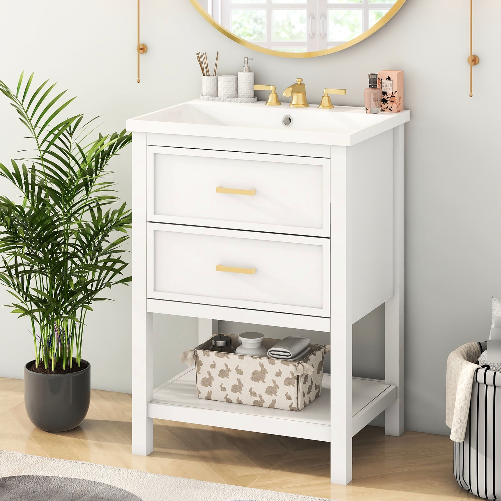 24'' Single Sink Bathroom Vanity, Smooth Metal Drawer Slides, Diverse ...