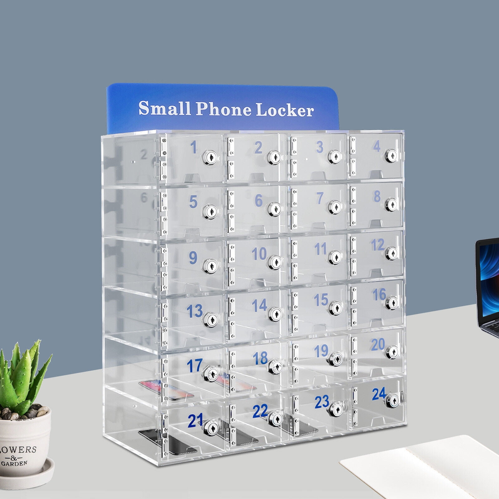 24-Slot Acrylic Cell Phone Lock Box Cell Phones Storage Cabinet W ...
