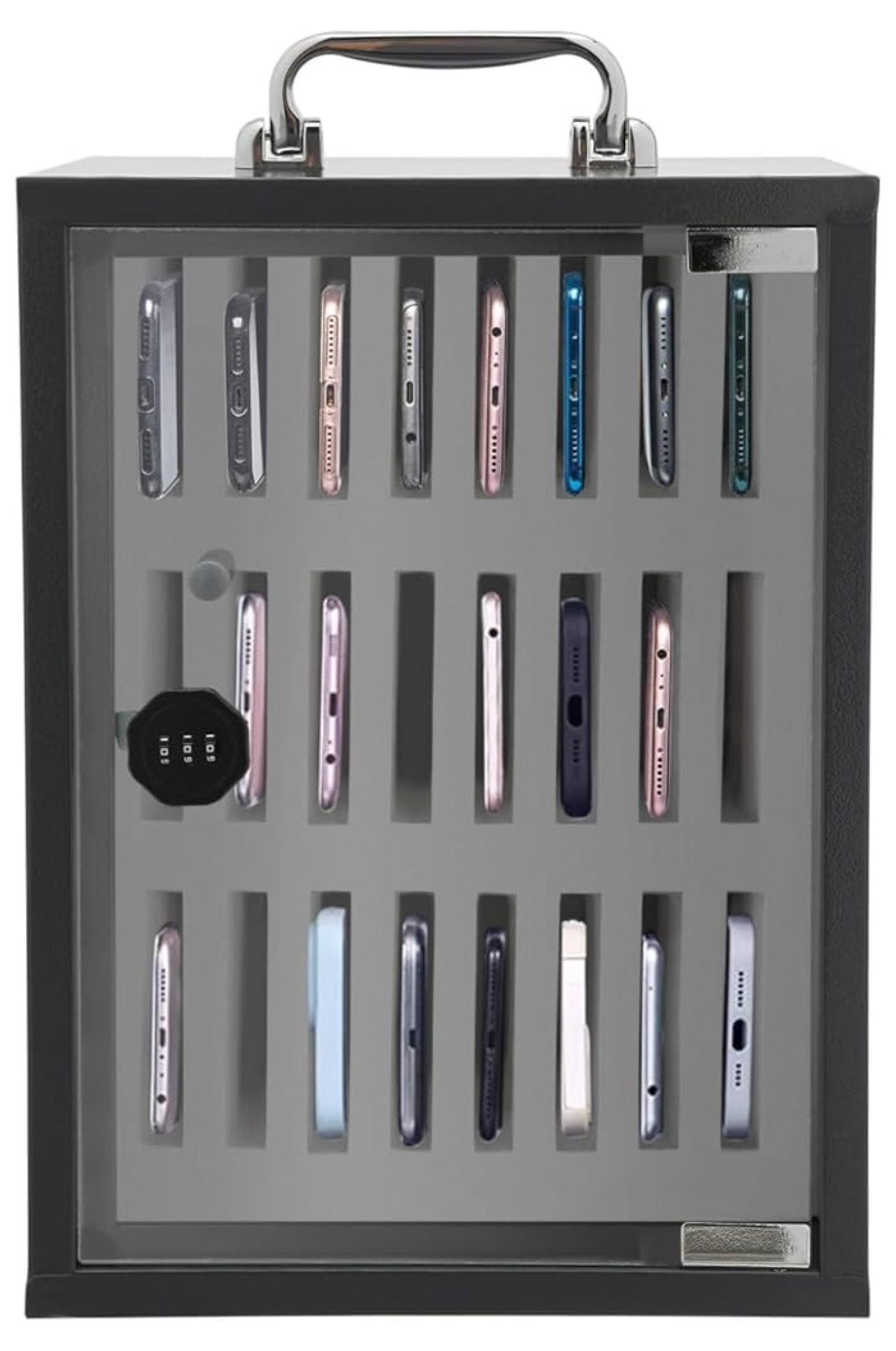 24-Slot Cold-Rolled Steel Cell Phone Locker Box with Lock, Pocket Chart ...