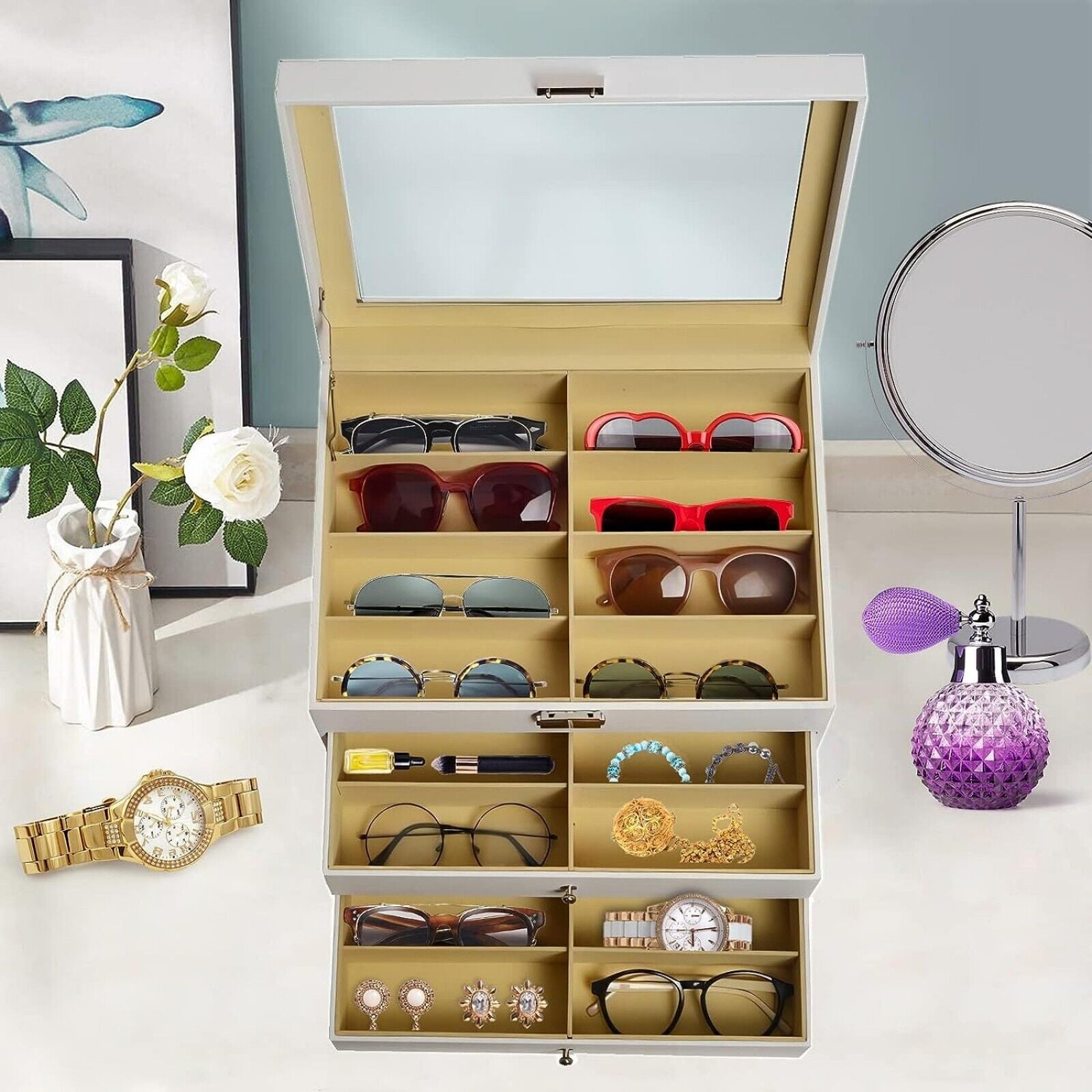 24-Slot Glasses Storage Display Case Organizer Box for Sunglasses ...