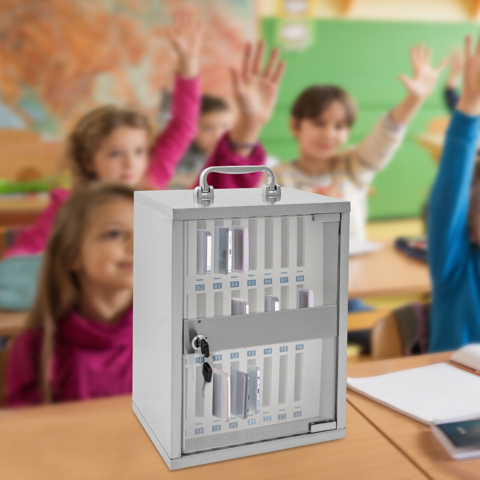 24-Slot Lockable Cell Phone Storage Cabinet - Secure, Wall-Mounted ...