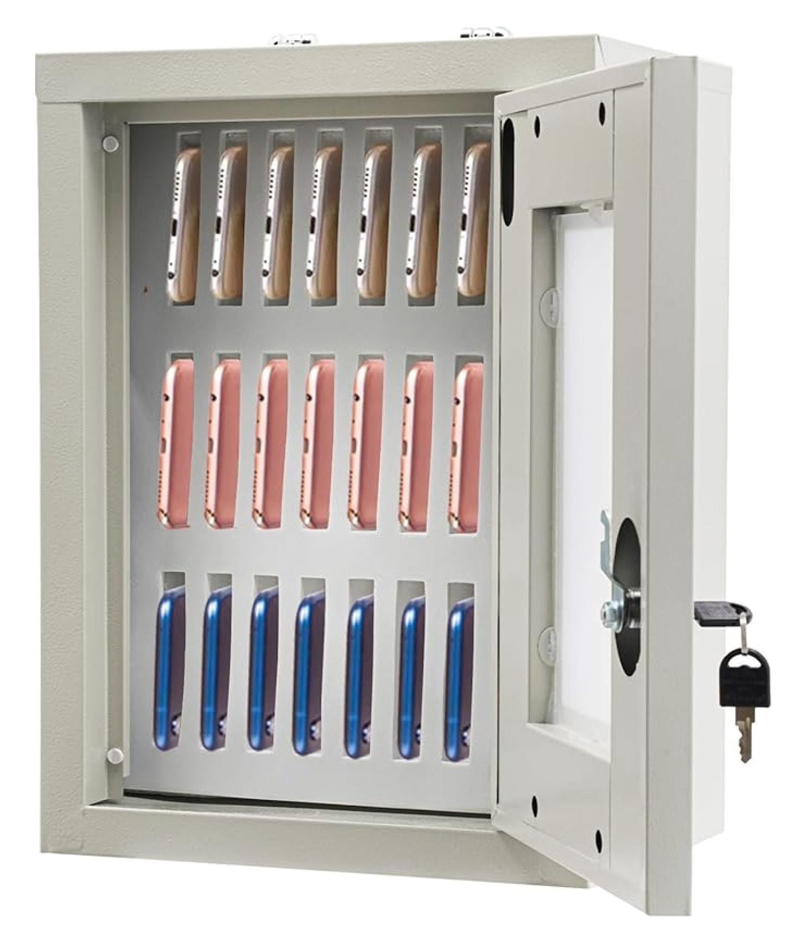 24-Slot Steel Storage Box - Cold-Rolled Steel Cell Phone Locker with ...