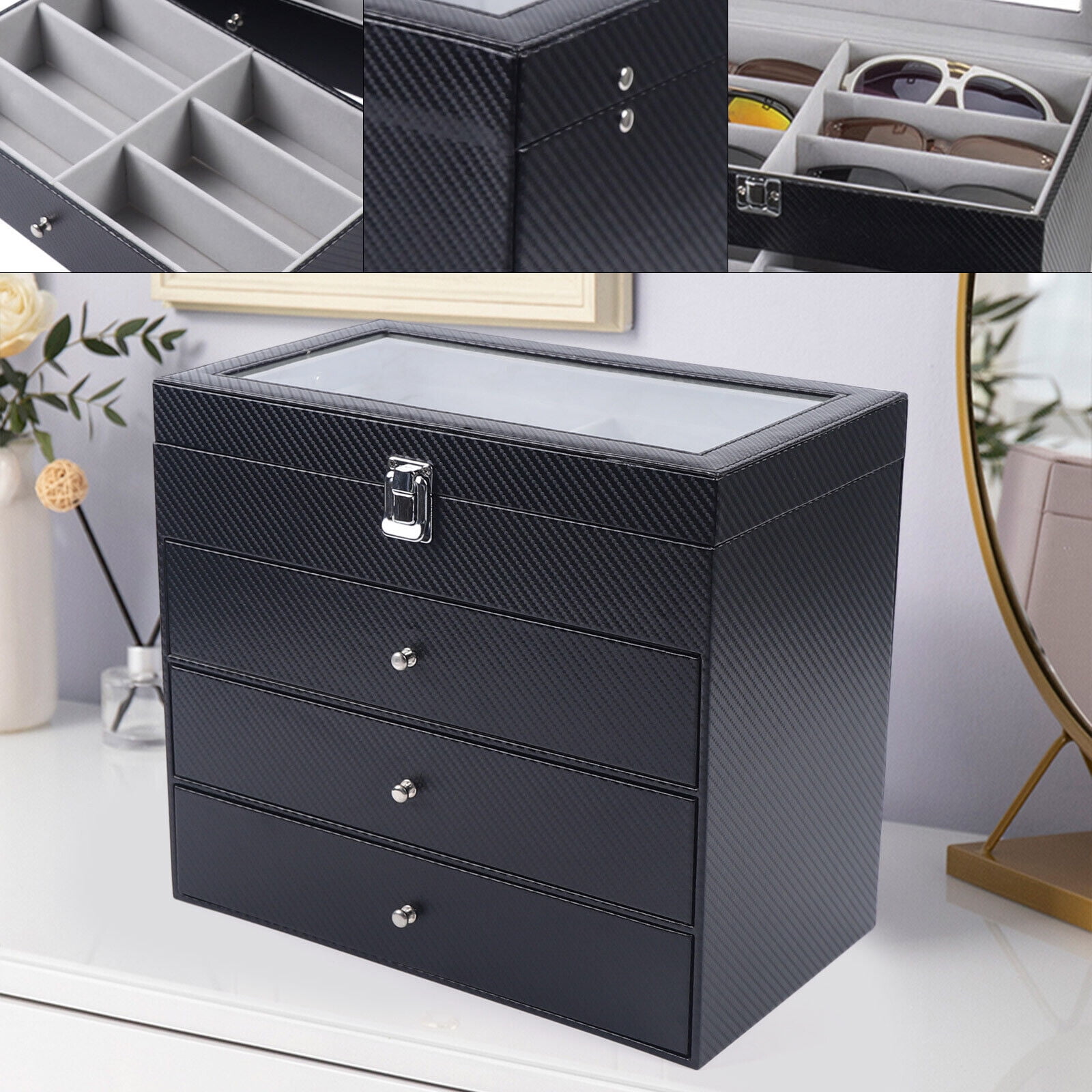 24 Slot Sunglasses Display Case w/Glass Window Luxury Sunglass Glasses ...