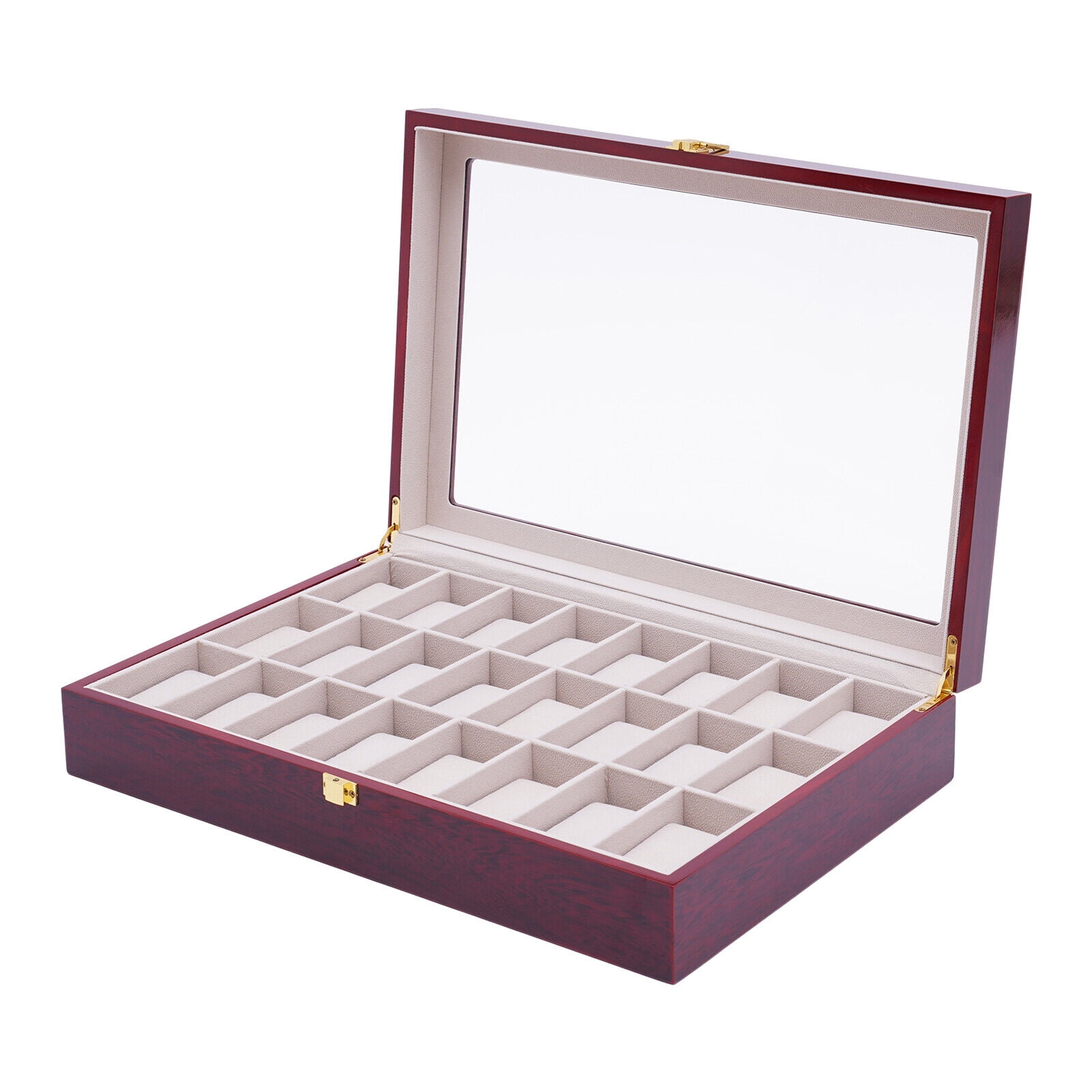 24-Slot Watch Box Retro Wood Watch Box Display Case Glass Top Jewelry ...