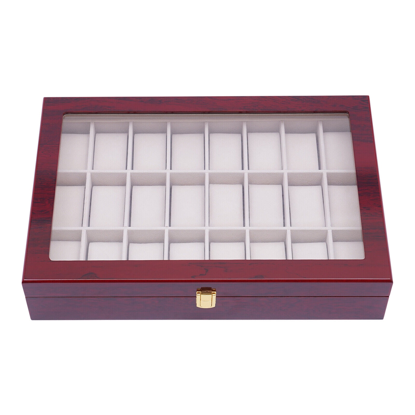 24 Slot Watch Display Case Walnut Wooden Glass Top Jewelry Box ...