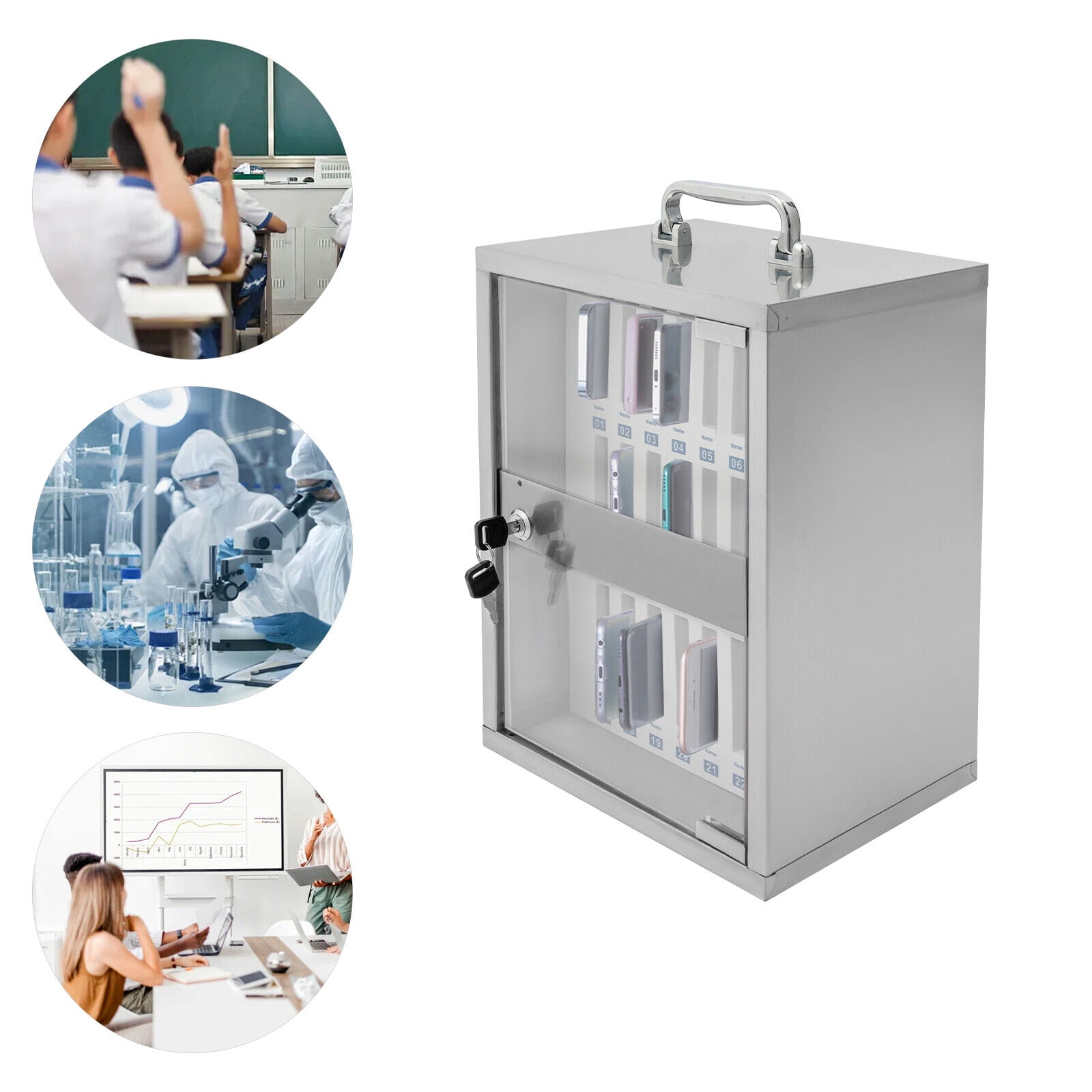 24 Slots Cell Phone Cabinet Lockable Wall Mounted Locker Box Silver for ...
