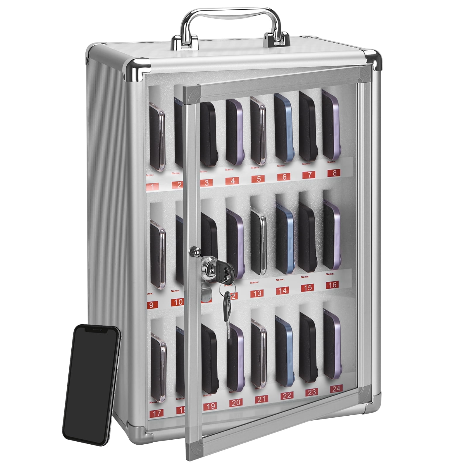 24 Slots Cell Phone Locker, Phone Storage Cabinet Pocket Chart Lock Box ...