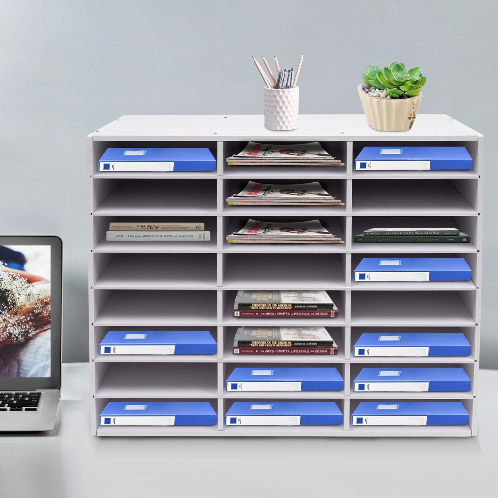 24 Slots PVC Office Home Adjustable Literature Organizer File Organizer ...