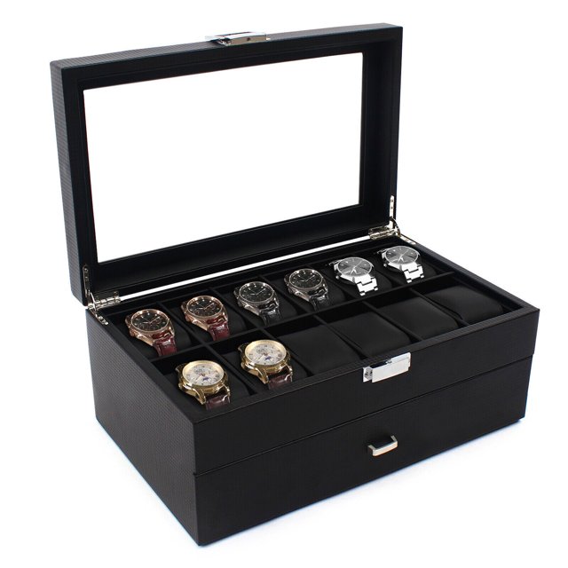 24 Slots Watch Box Men Watch Storage Box, Large Jewelry Display Case ...