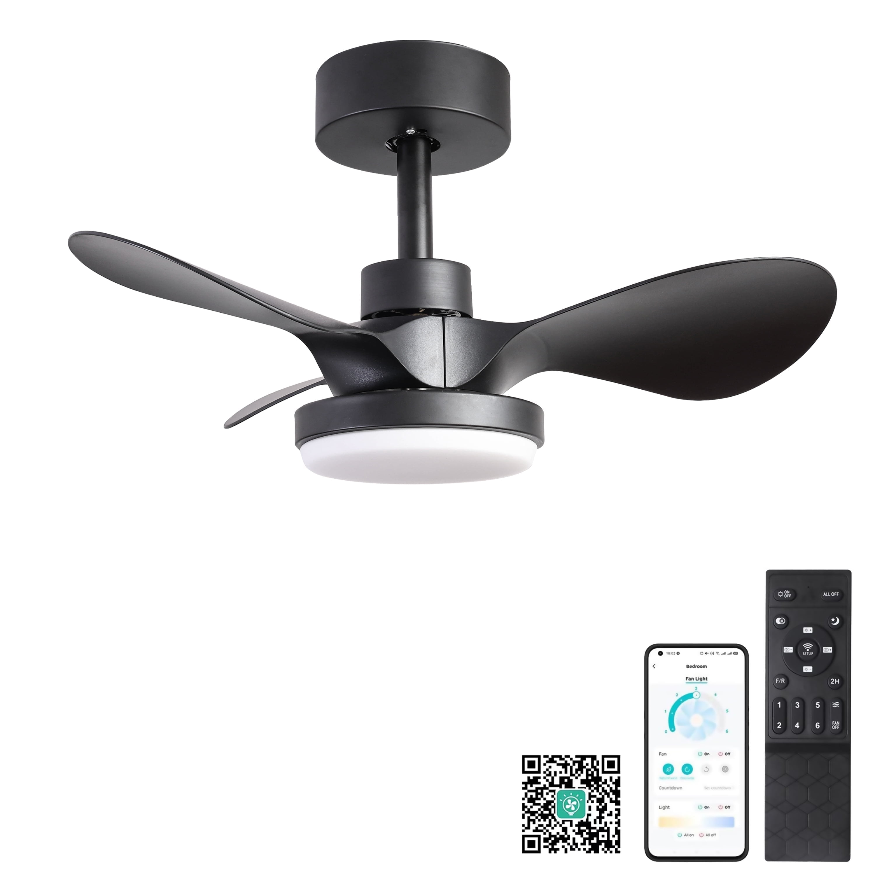 24" Small Ceiling Fan with Light Remote ,Modern Low Profile black ...