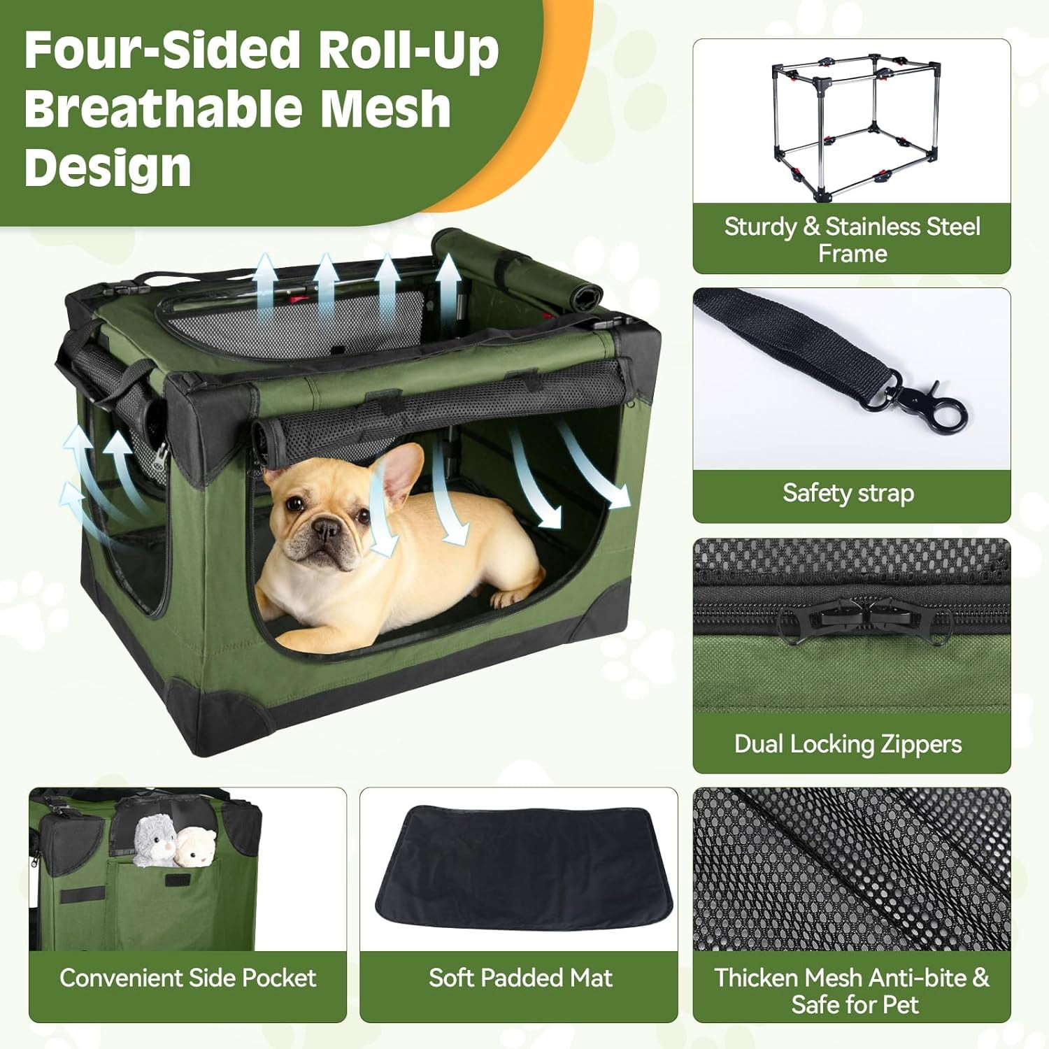 24" Small Dog Crate, Portable Travel Pet Crates, Soft Dog Crate ...