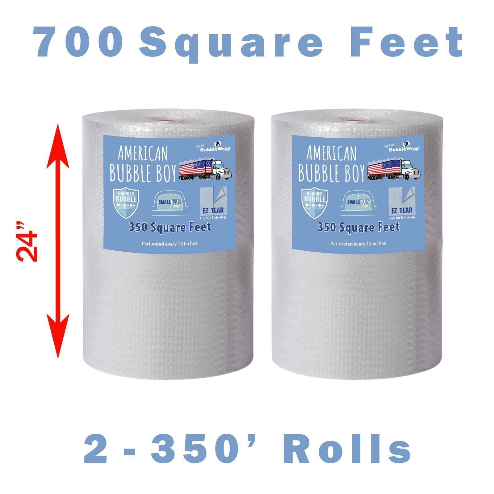 24" Small Plus (3/16) American Bubble Boy Bubble Wrap - 700 Square feet ...