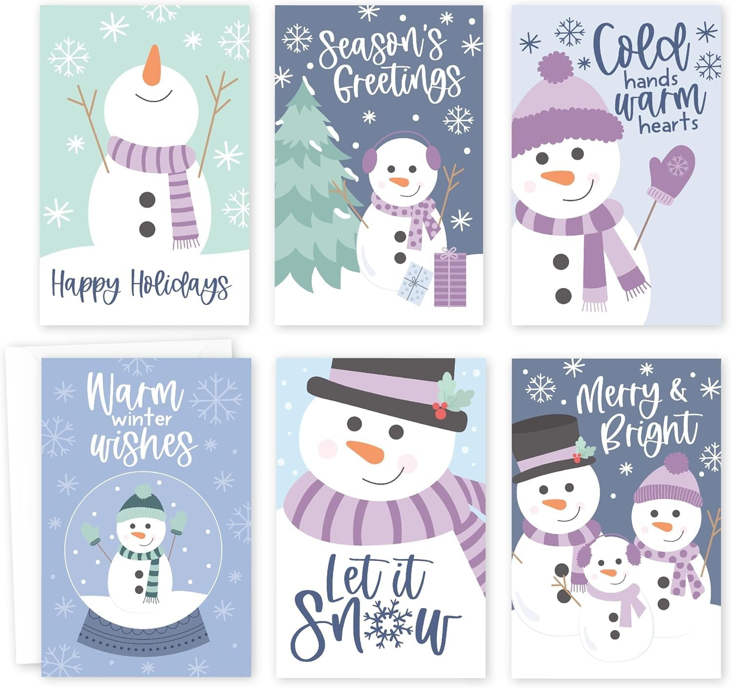 24 Snowman Christmas Holiday Cards Bulk With Envelopes - Happy Holiday ...
